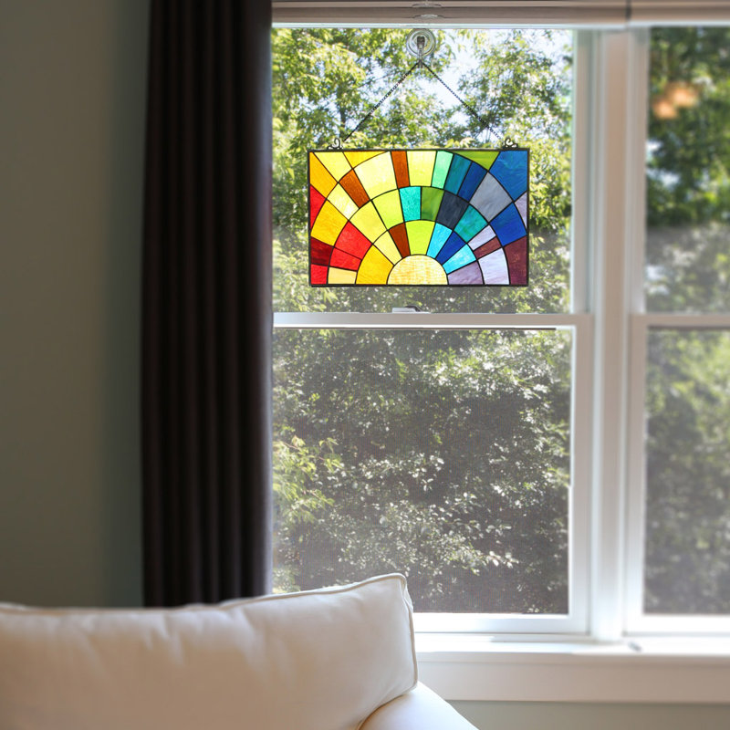 Fleur De Lis Living 12"H Tiffany Style Rays of Sunshine Stained Glass ...