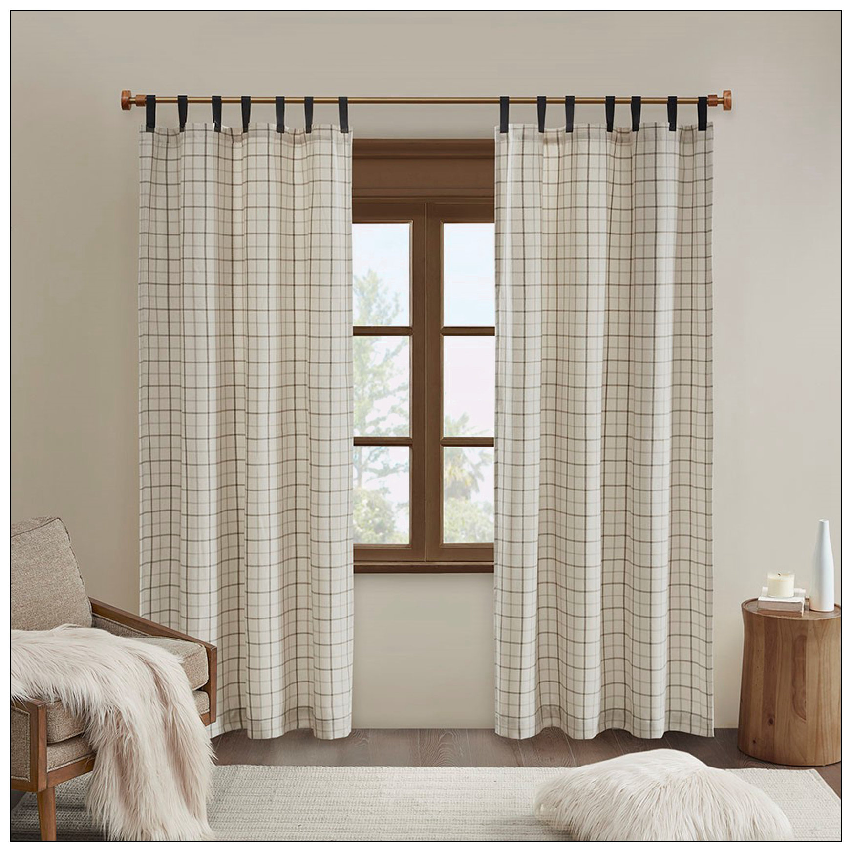 Gracie Oaks Plaid Tab Top Curtain Panel with Lining(Only 1 Pc Panel ...