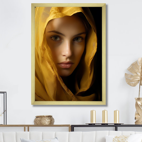 Ebern Designs Golden Grace Woman Portrait Framed On Canvas Print | Wayfair