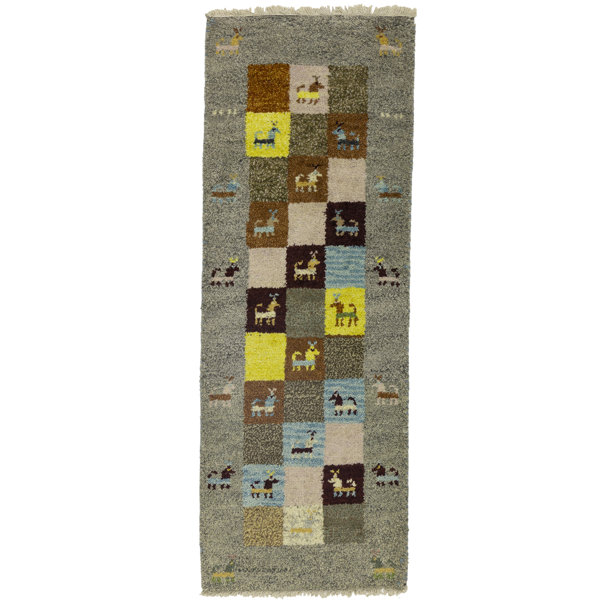 Foundry Select Gray Tribal Style Handmade Small 1'4x4 Indo-Gabbeh ...