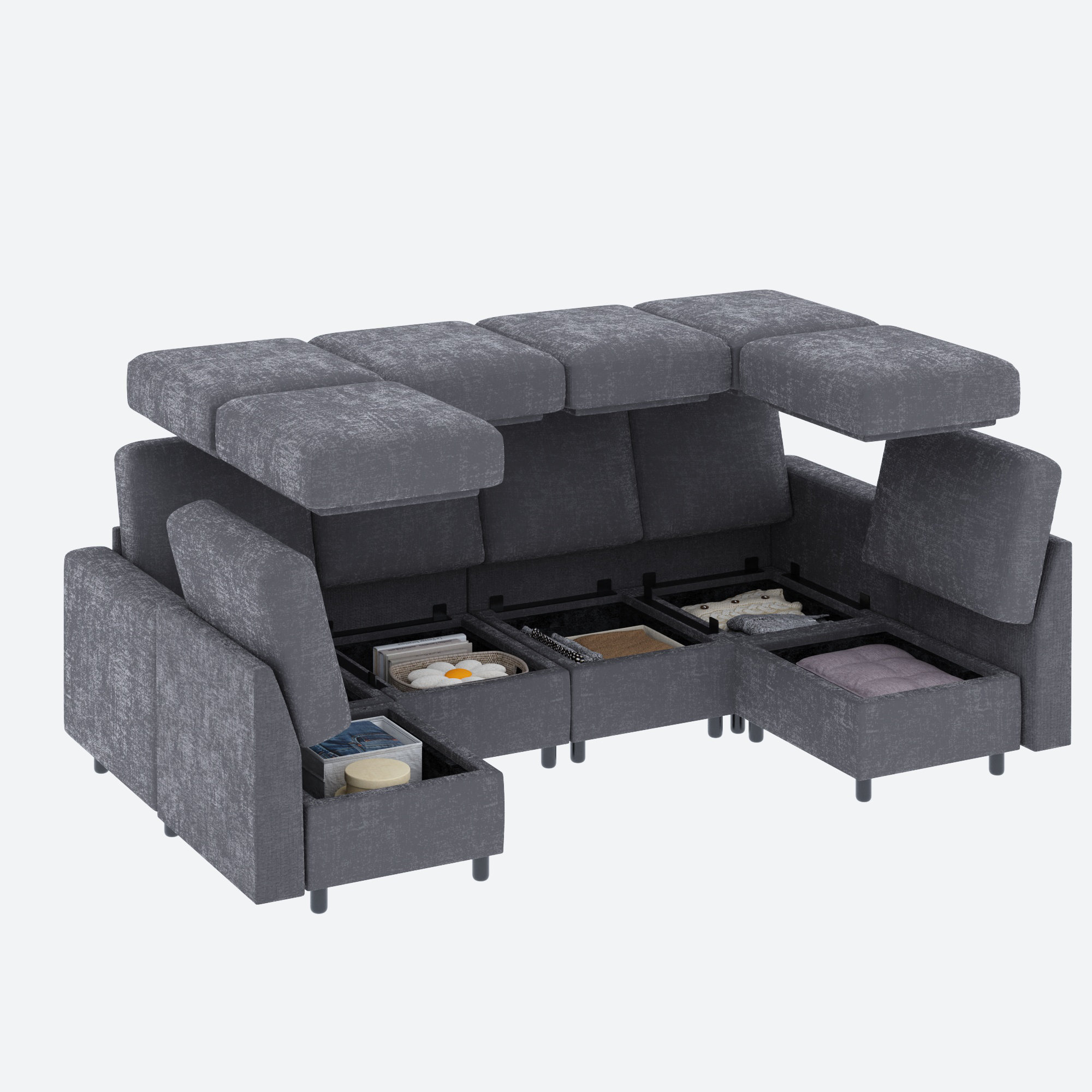 Latitude Run® 6 - Piece Modular Sectional Couch With Seat Storage ...