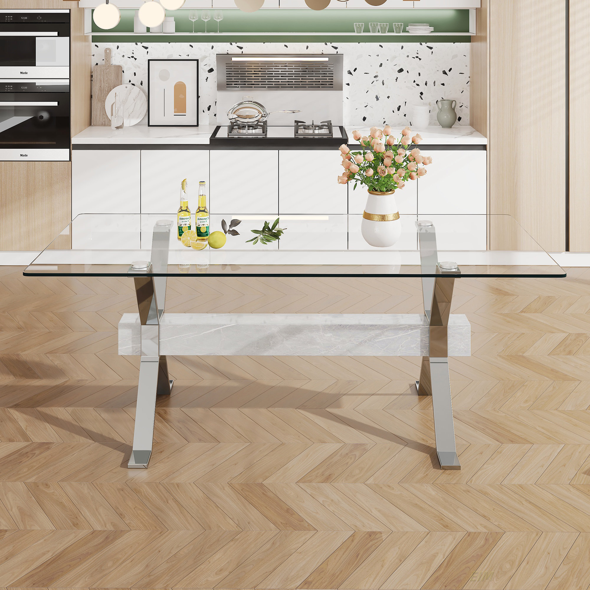 Wrought Studio Dining Table. Modern Tempered Glass Dining Table. Large ...