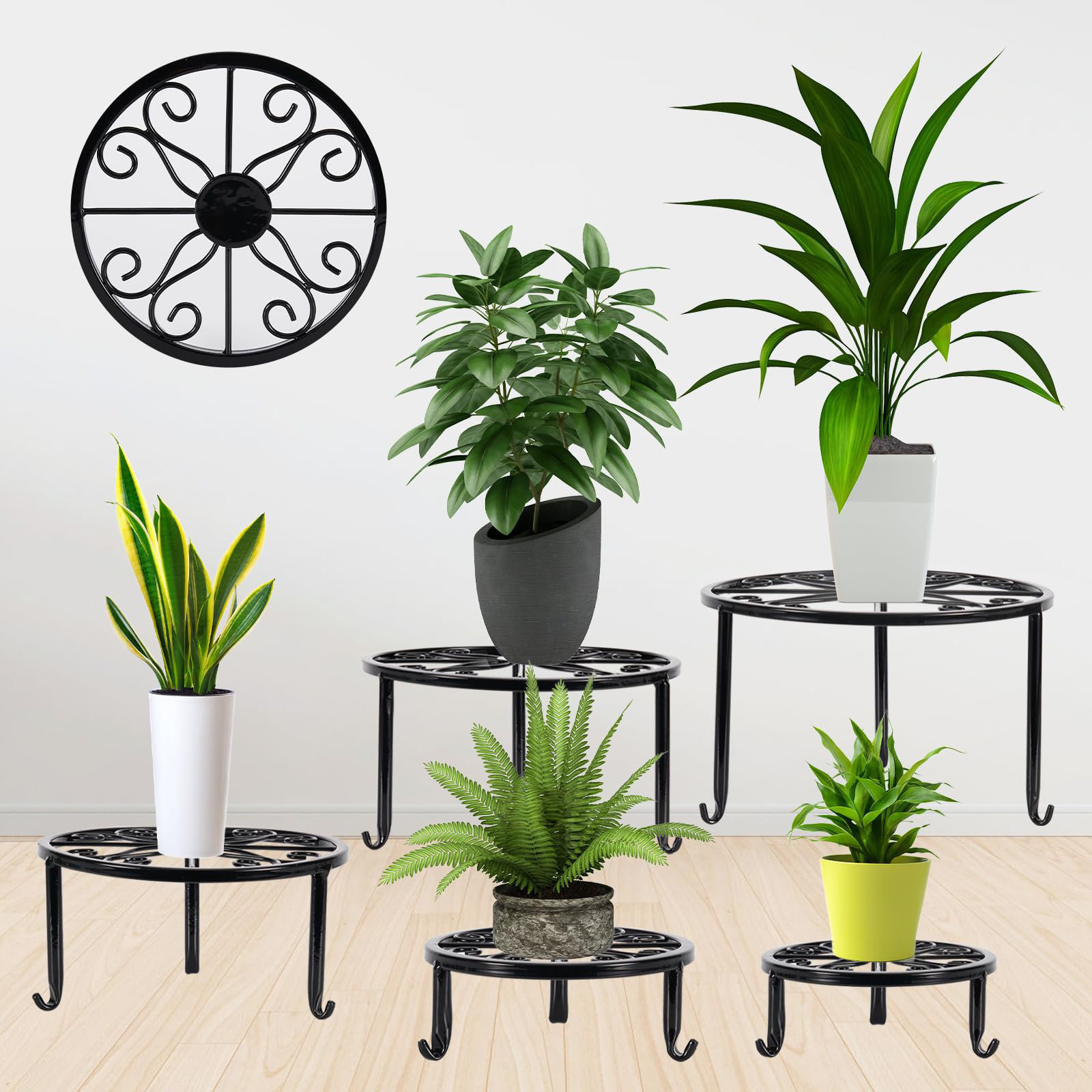 Wrought Studio™ 5-Pack Metal Plant Stands, Modern Rust-Resistant, Black ...