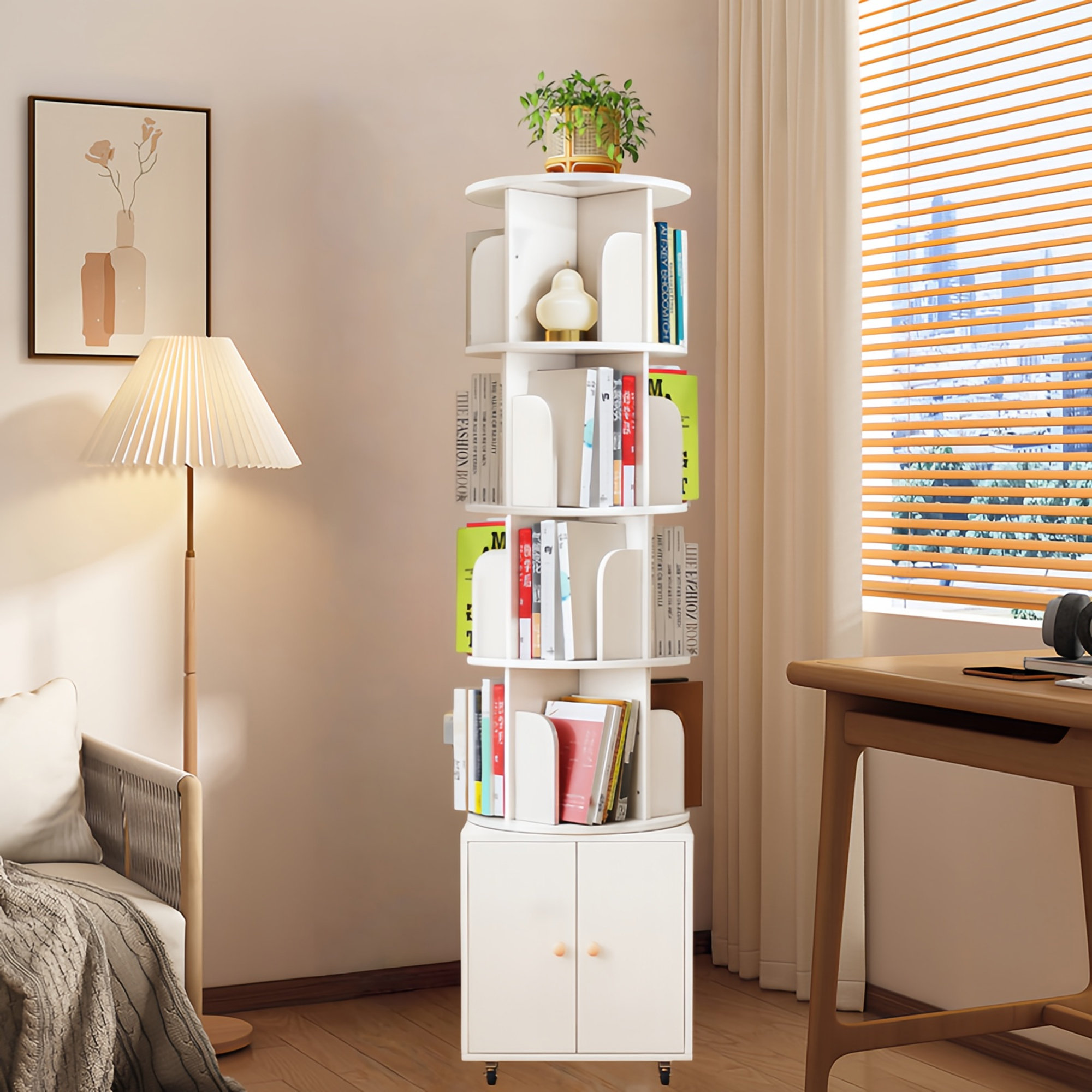 Latitude Run® Rotating Bookshelf, 360 Degree Left and Right Rotation ...