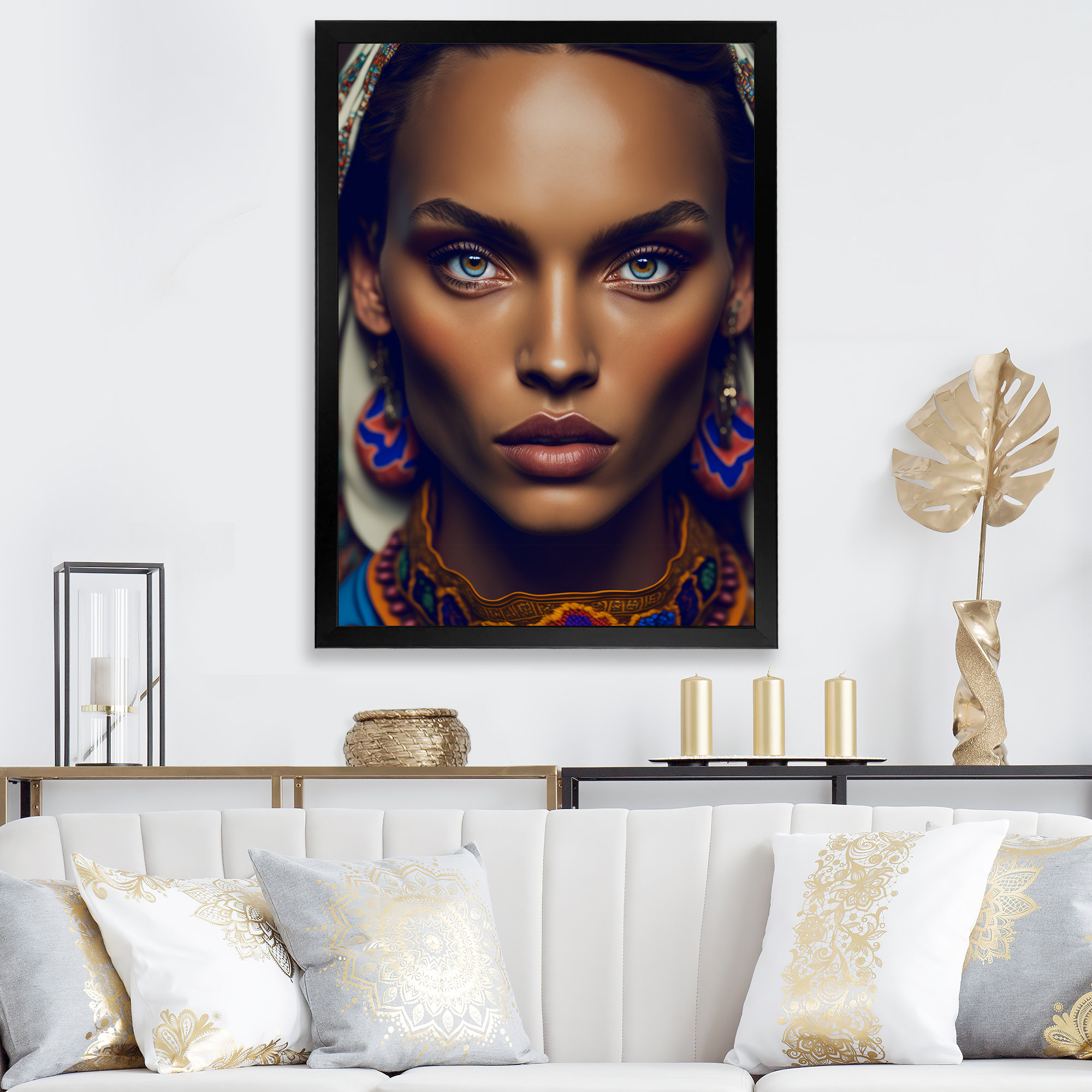 Dakota Fields Lasheba Young Bohemian Woman With Blue Earrings On Canvas ...