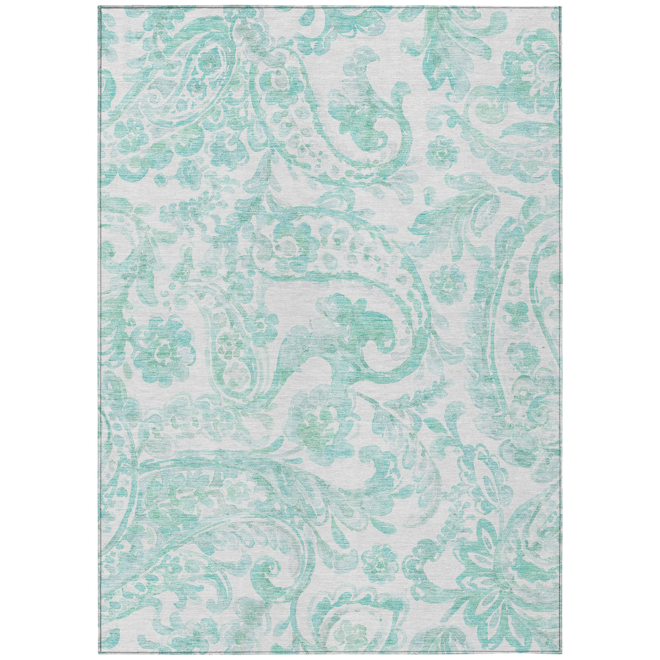 HomeRoots 10' X 14' Turquoise And Ivory Paisley Washable Indoor Outdoor ...