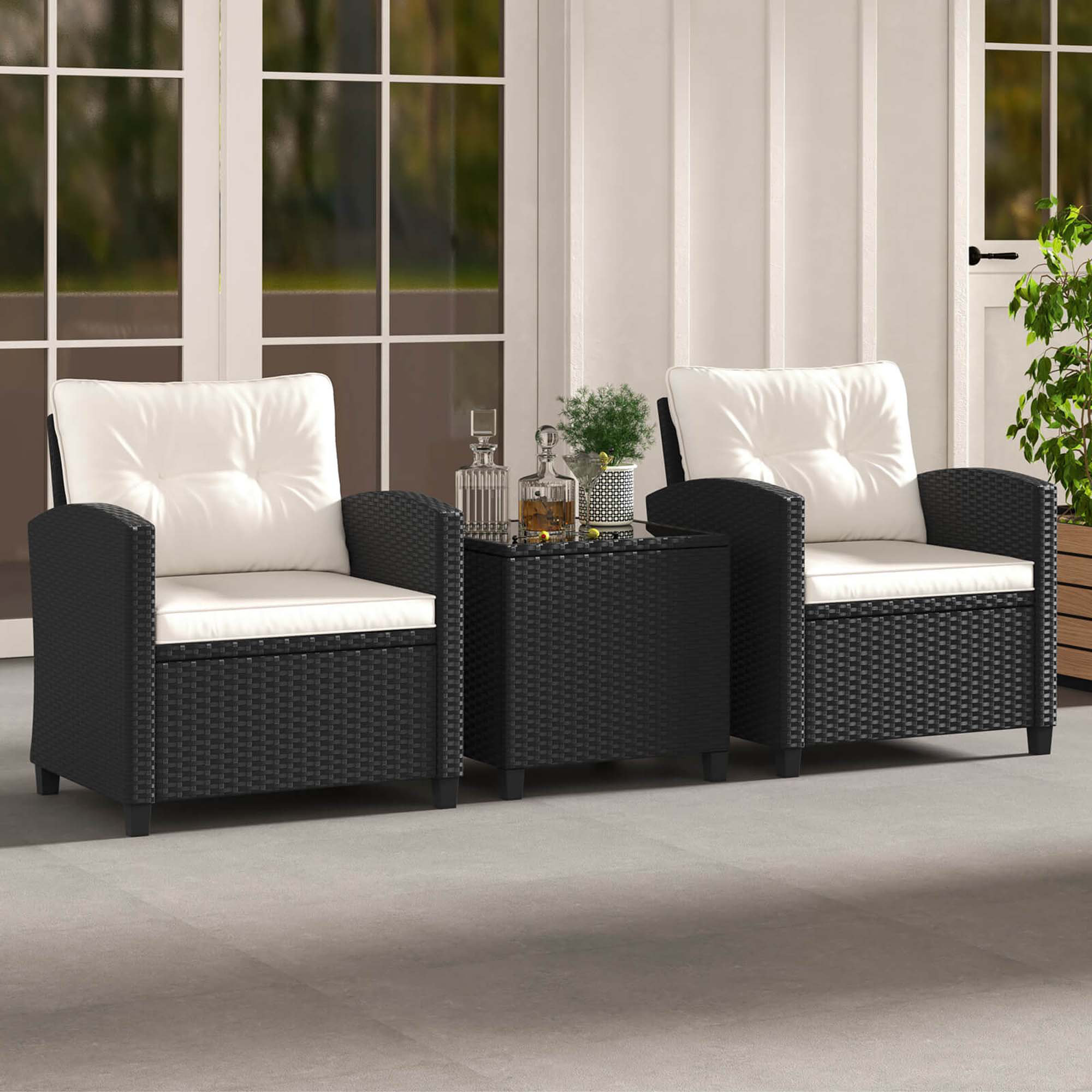 Winston Porter 3 Pcs Patio Furniture Set With Tempered Glass Coffee ...