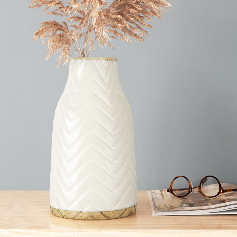 Langley Street® Porcelain Ceramic Decorative Vase with Brown Base ...