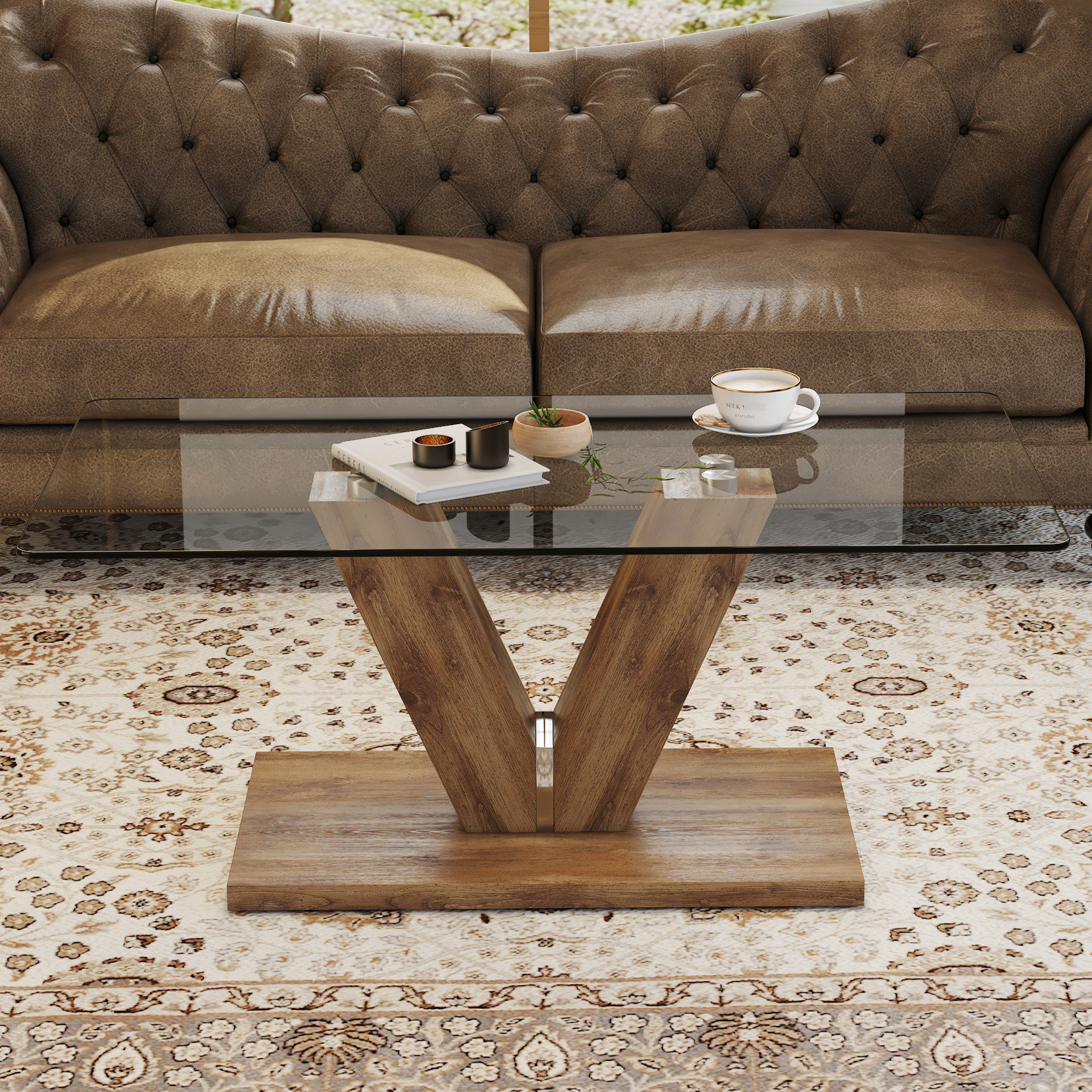 Wrought Studio™ Modern Coffee Table With Transparent Desktop And Stable ...