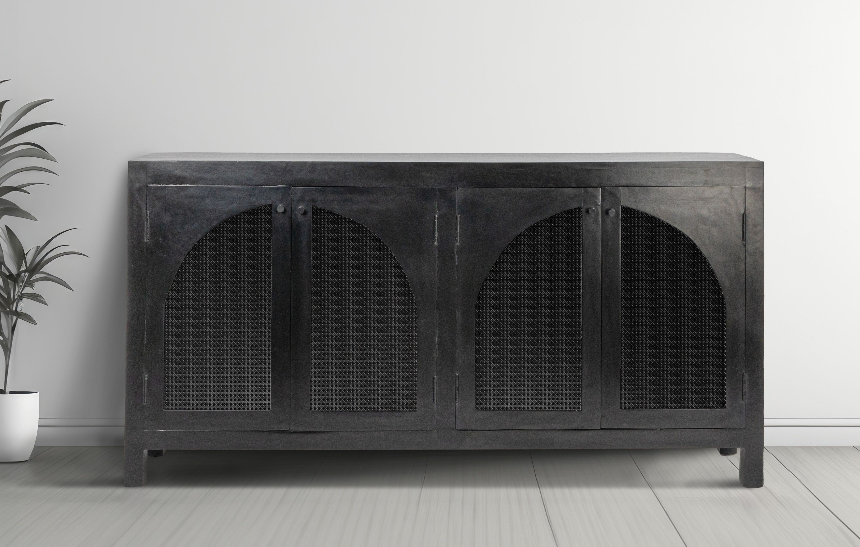 Bayou Breeze Quinn Mango Wood & Cane Arched Door Sideboard Cabinet ...