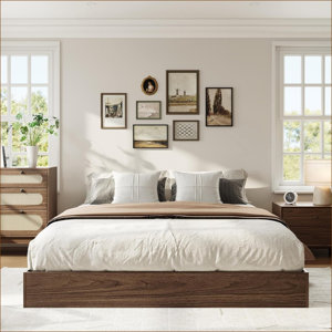Ebern Designs Wood Platform Bed Frame, Wooden Bed with Wood Slat ...