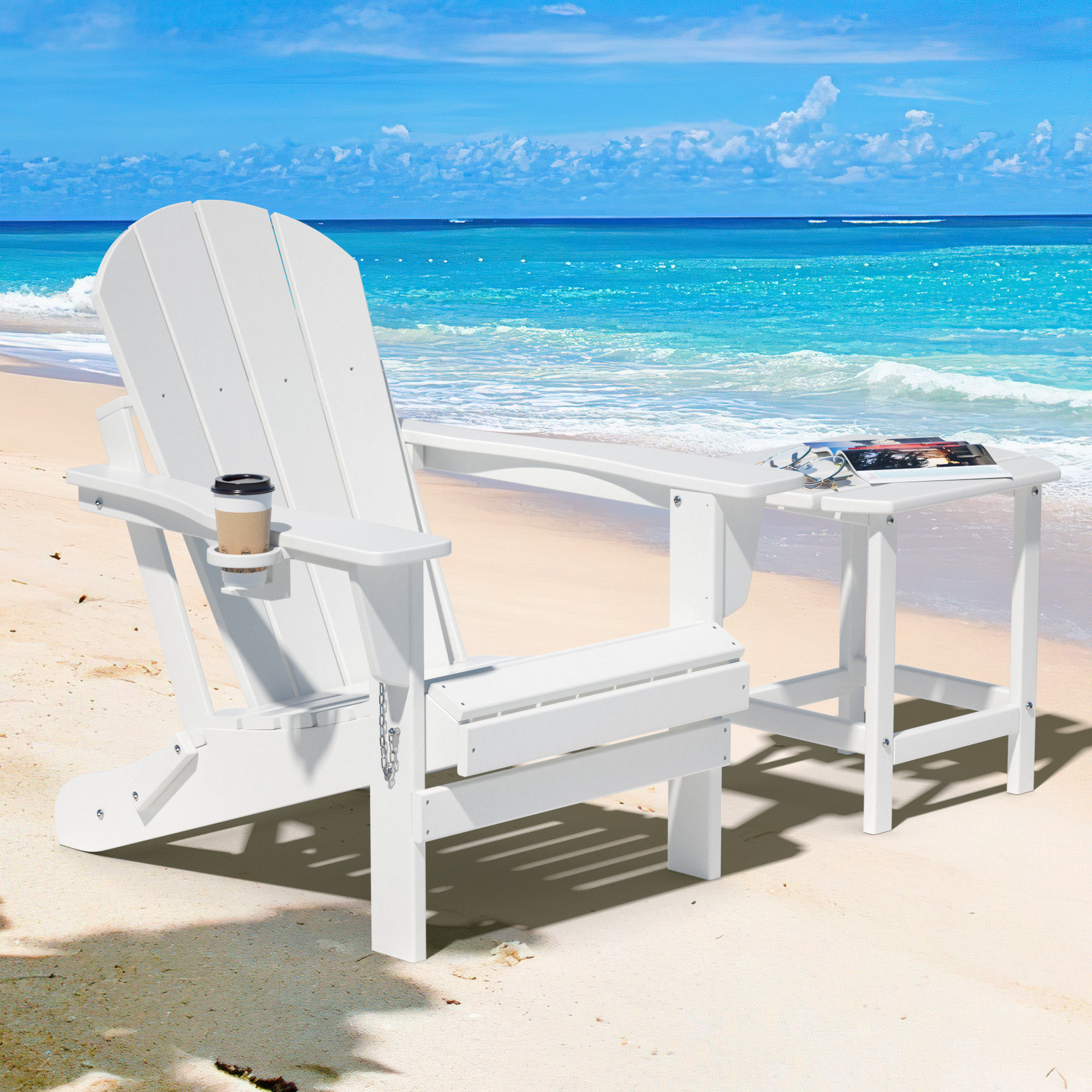 Polyfurniture Plastic/Resin Folding Adirondack Chair with cup holder ...