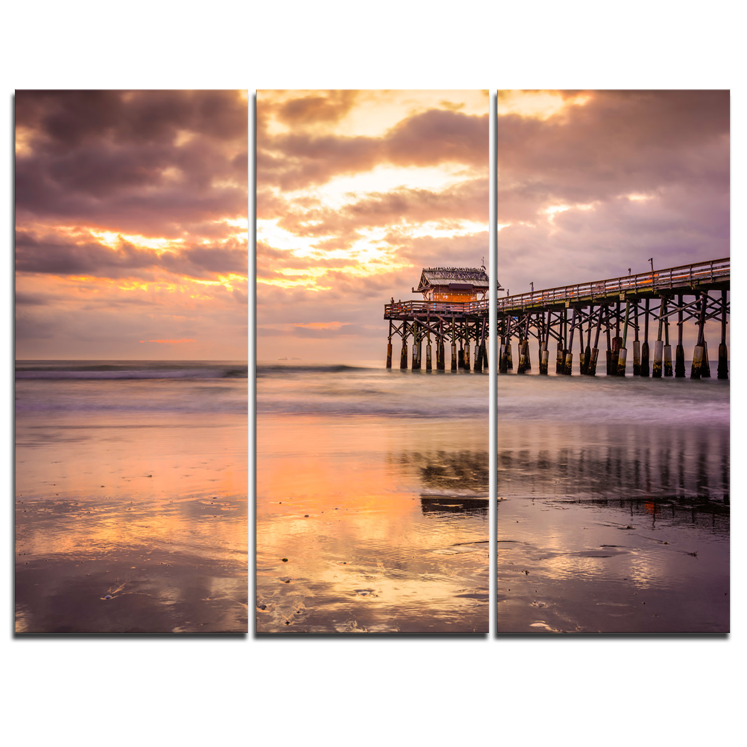 Design Art Cocoa Beach Florida - 3 Piece Graphic Art on Wrapped Canvas ...