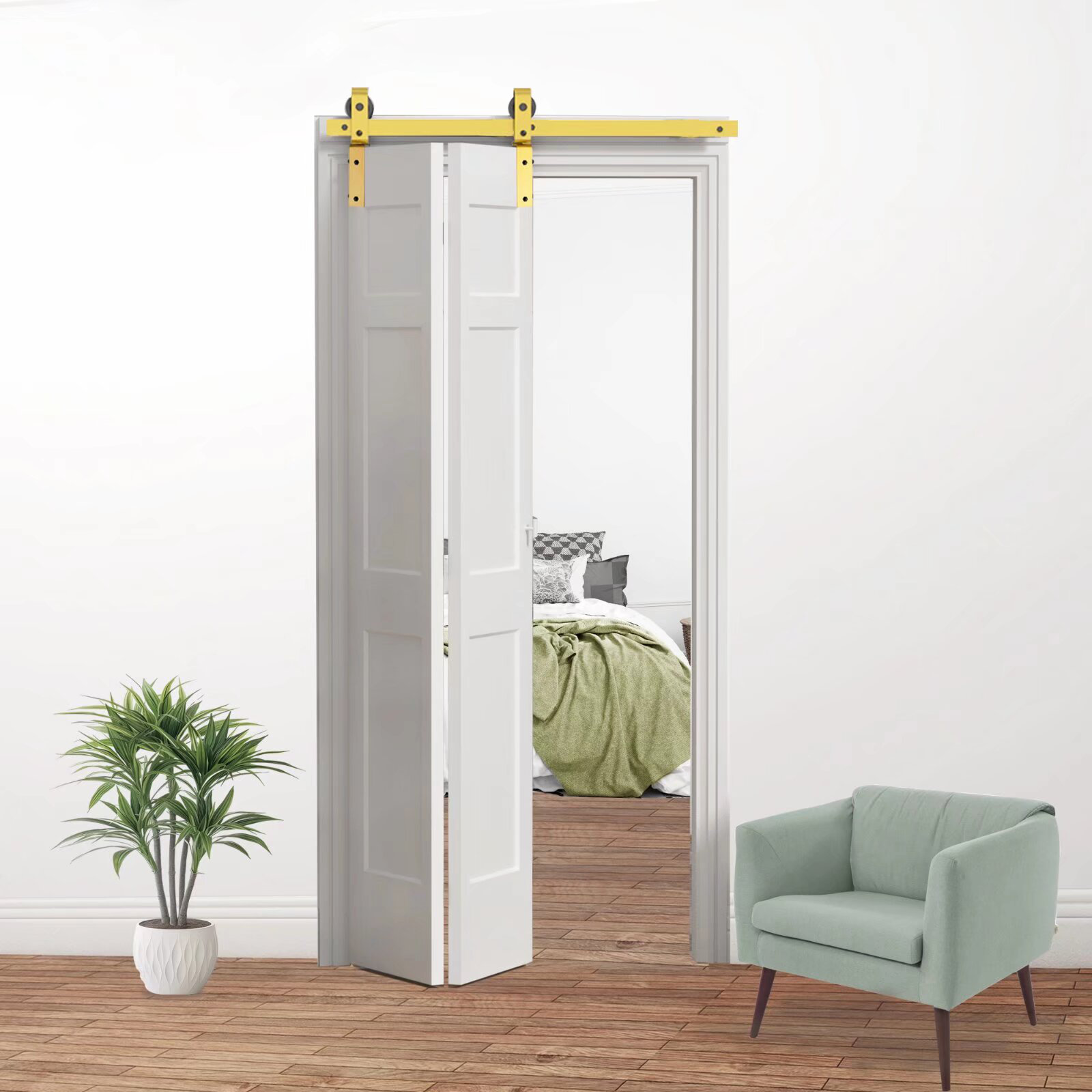 TOPSON Golden 42 in Bifold Single Barn Door Hardware Kit,Side and Top ...