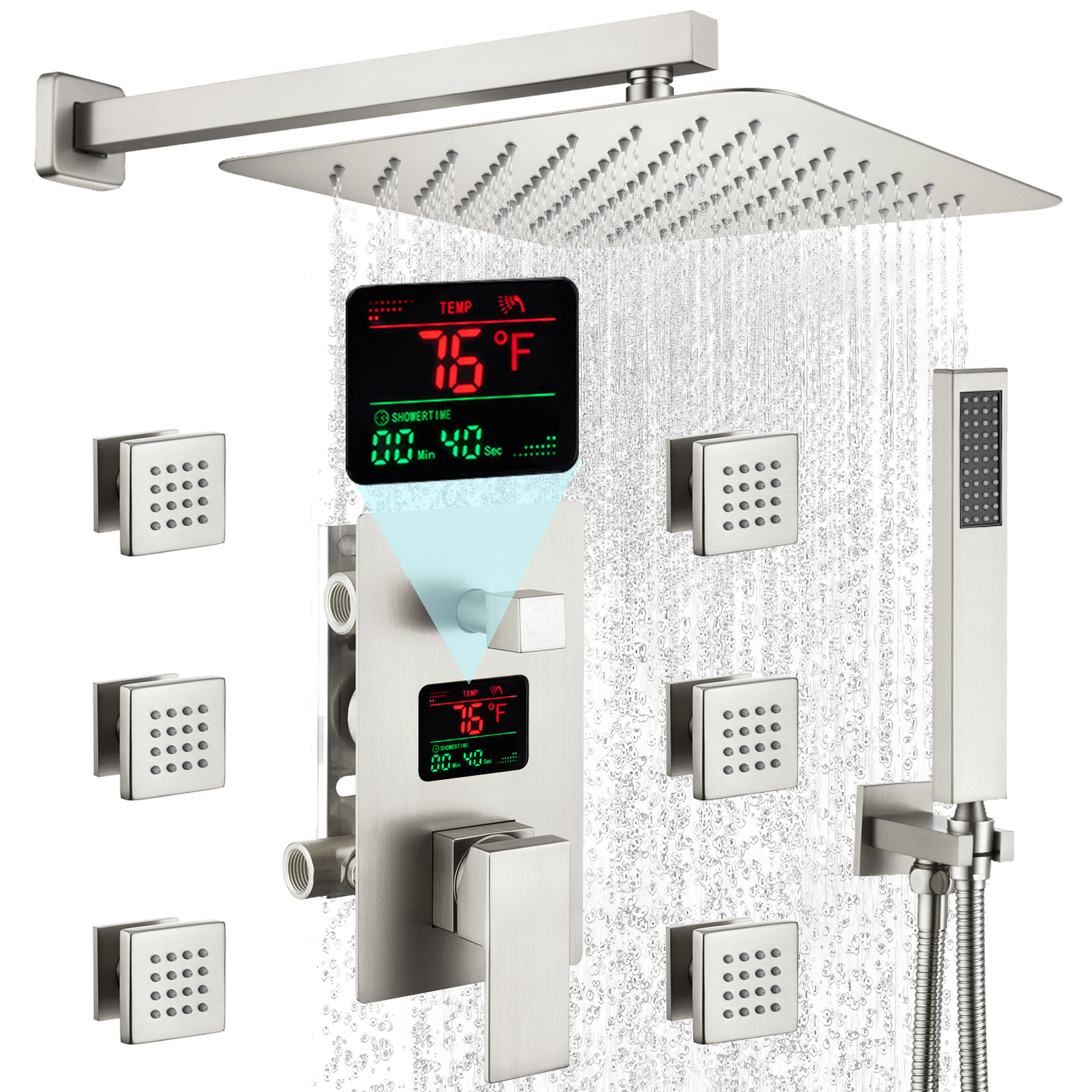 CASAINC 12" LCD Display 3-Function Wall Mounted Pressure Balanced ...