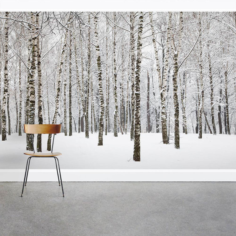 Wallums Wall Decor Snow Covered Winter Birch Trees 8' x 144" 3 Piece ...