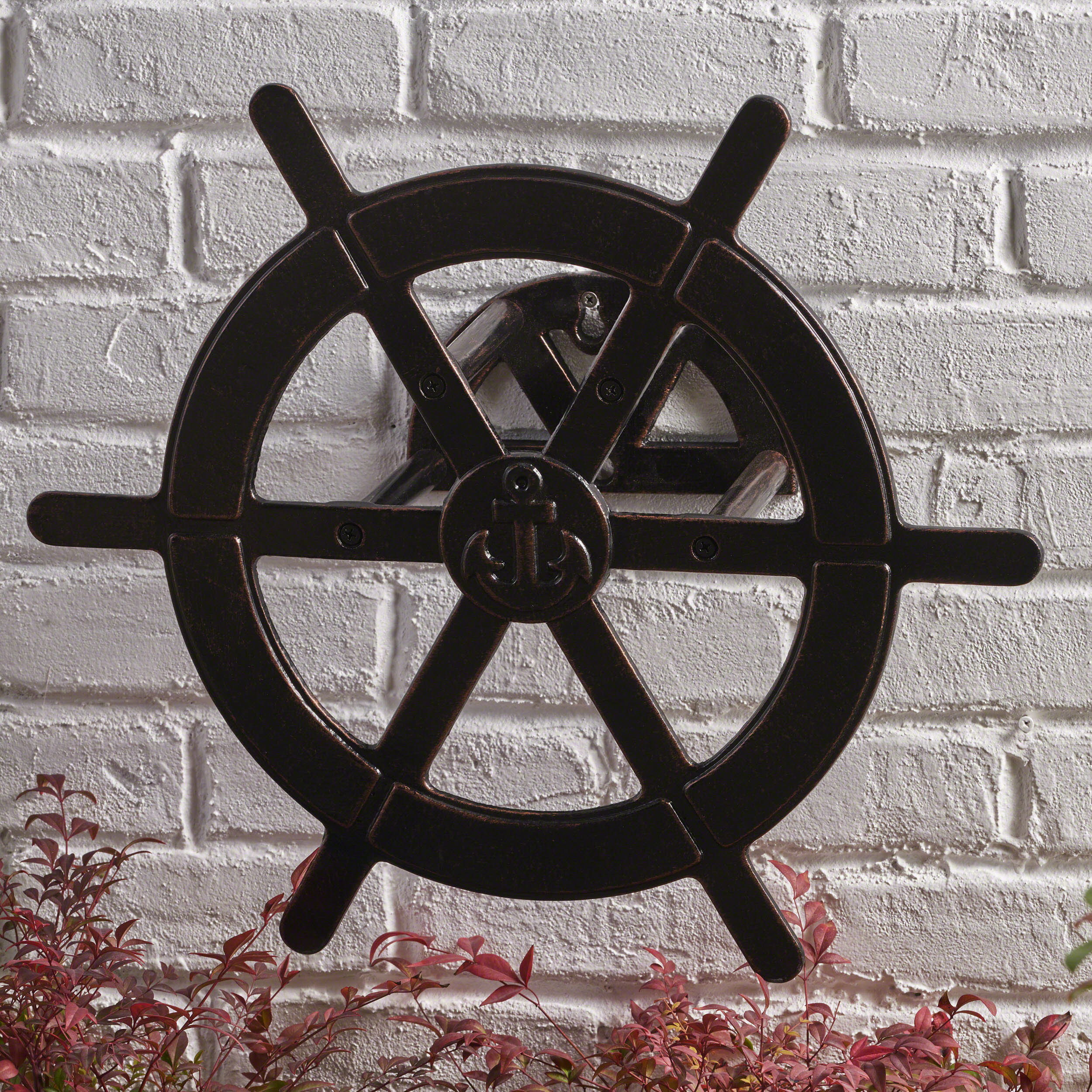Breakwater Bay Outdoor Shiny Copper Aluminum Ship Wheel Hose Holder ...