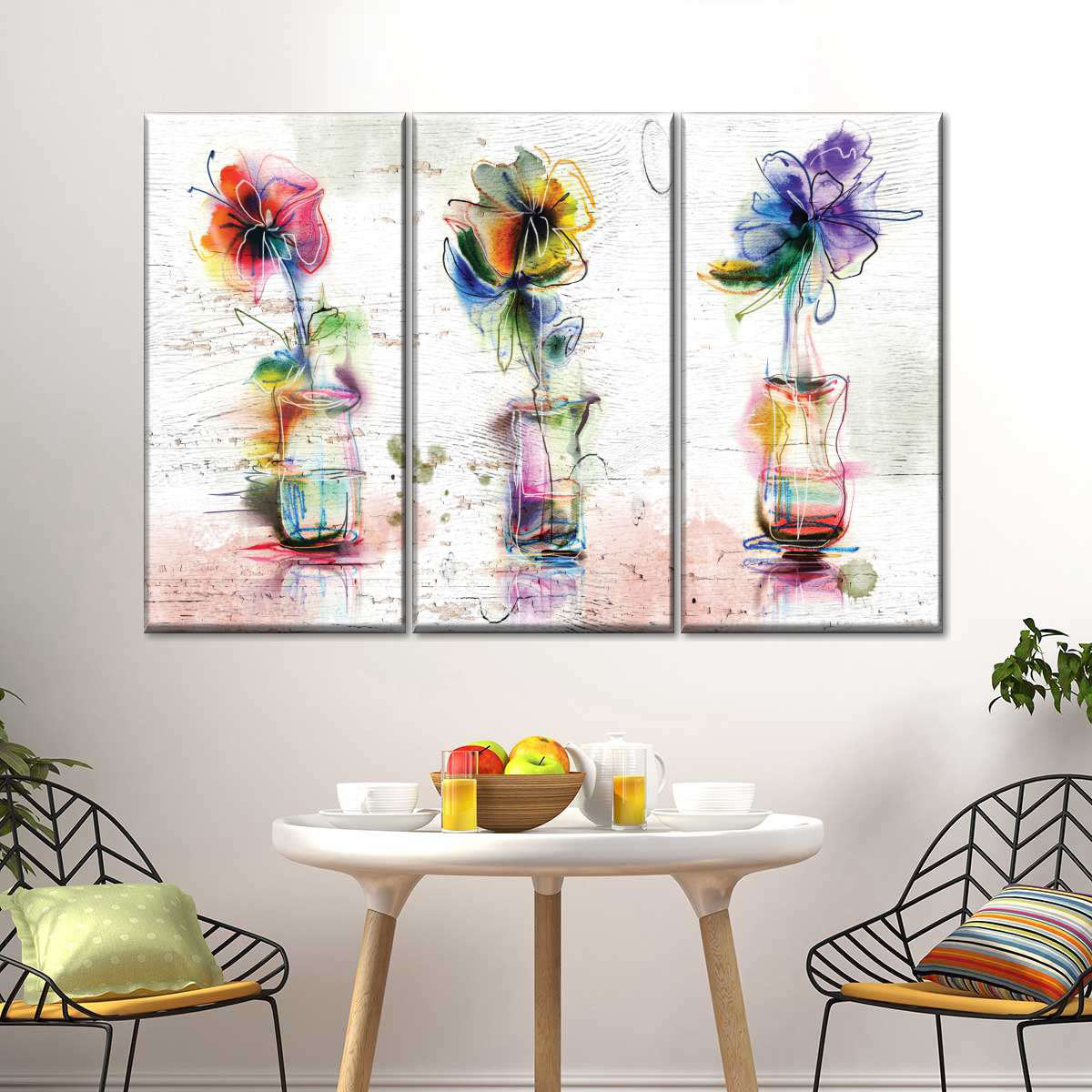Winston Porter Rustic Colourful Flowers Multi Piece Canvas Print ...