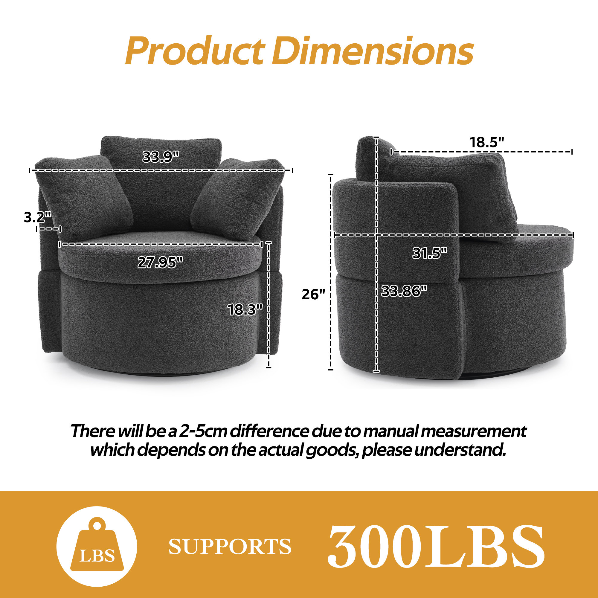 Latitude Run® Swivel Barrel Accent Chair with Hidden Storage, 360 ...