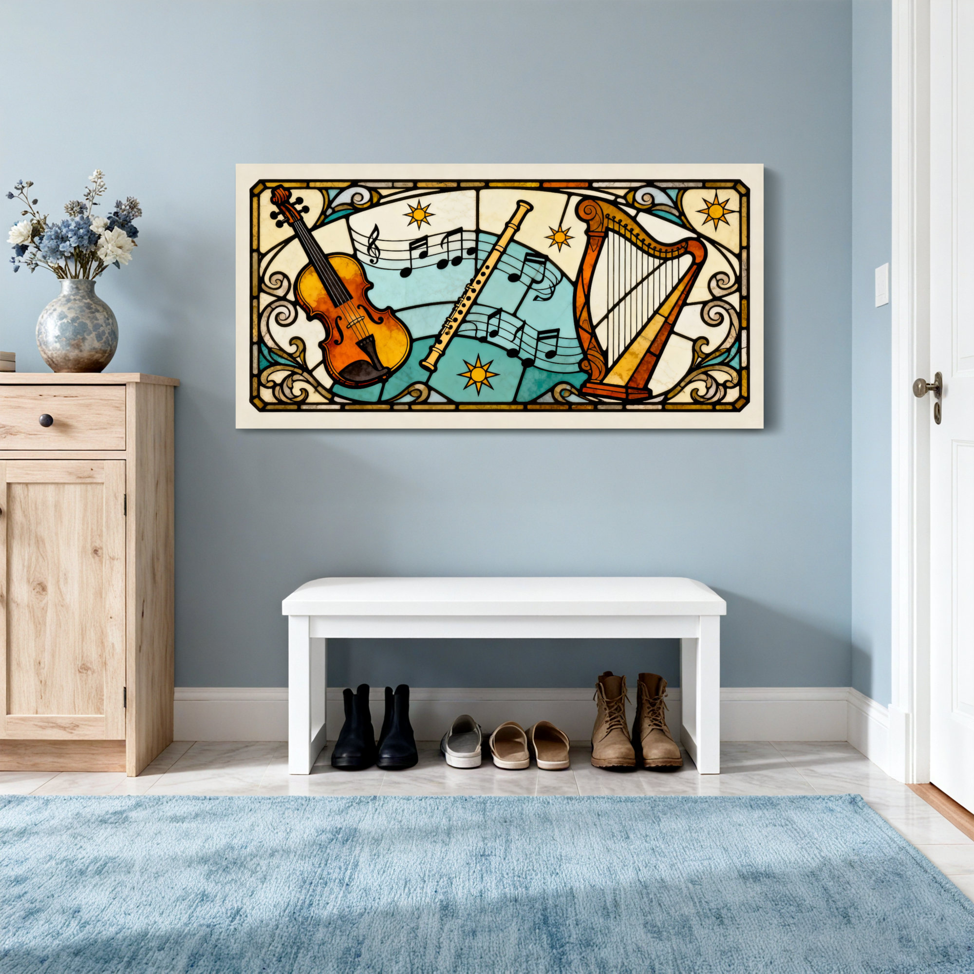 Astoria Grand Fashion Stained Glass Music Instruments Art Pattern | Wayfair