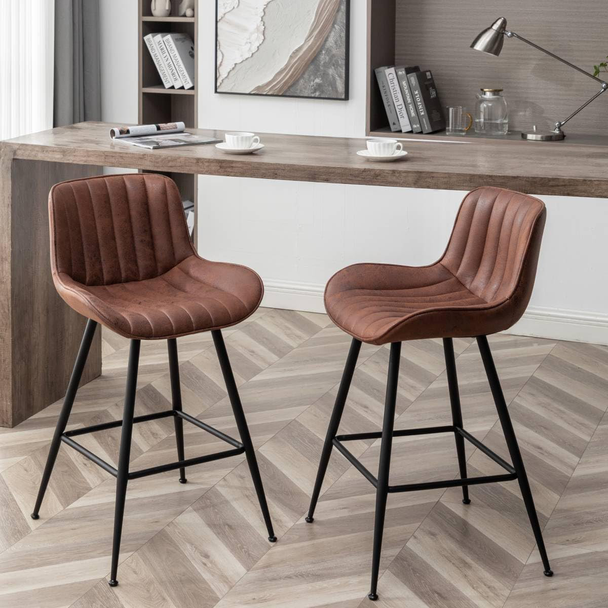 Corrigan Studio® Bar Stools Set of 2,24 Inch Upholstered Velvet ...