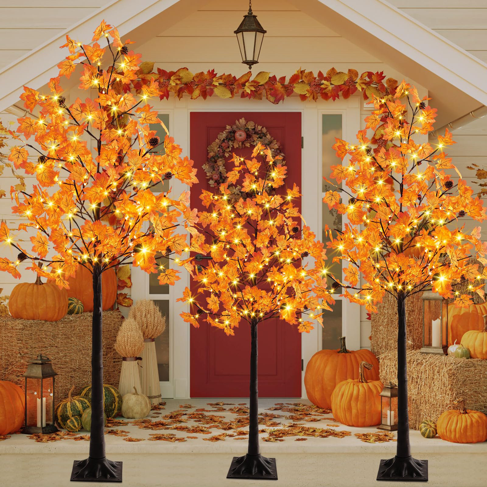 Primrue 6FT/5FT/4FT Lighted Maple Trees 240LEDs Artificial Fall Trees ...