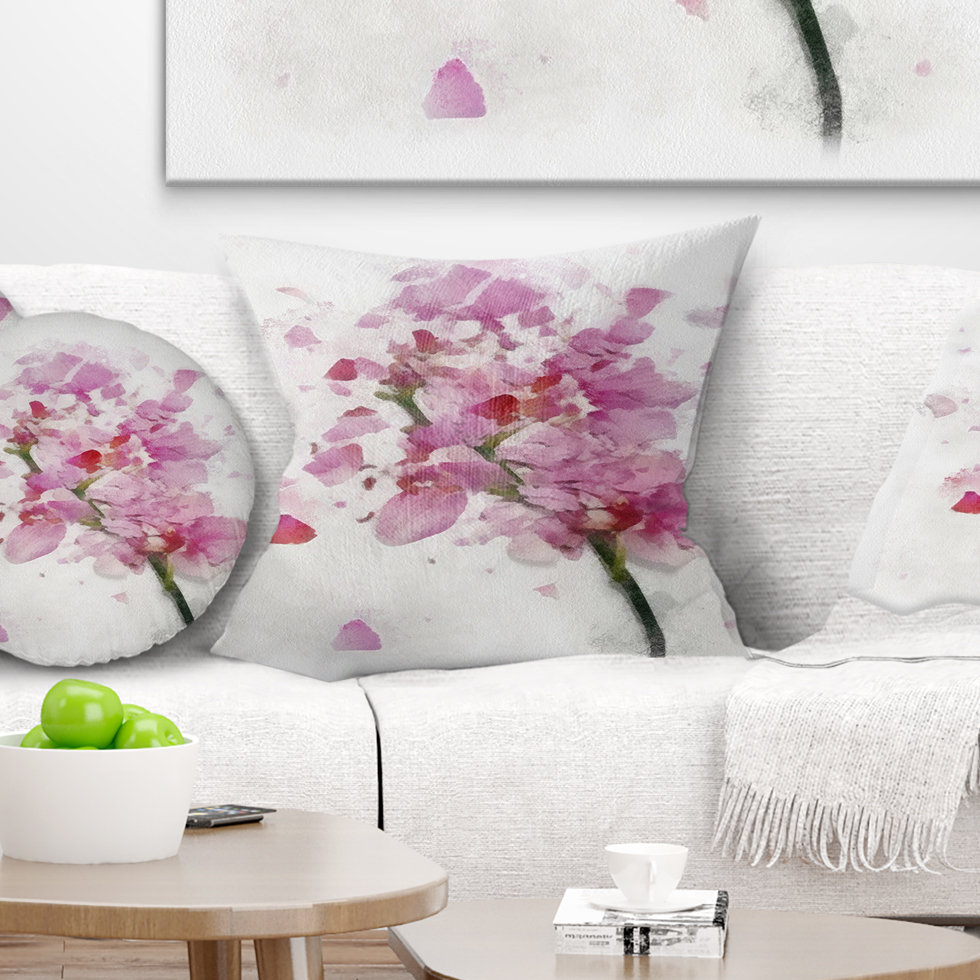 Design Art Pink Flower with Falling Petals - Floral Printed Pillow ...