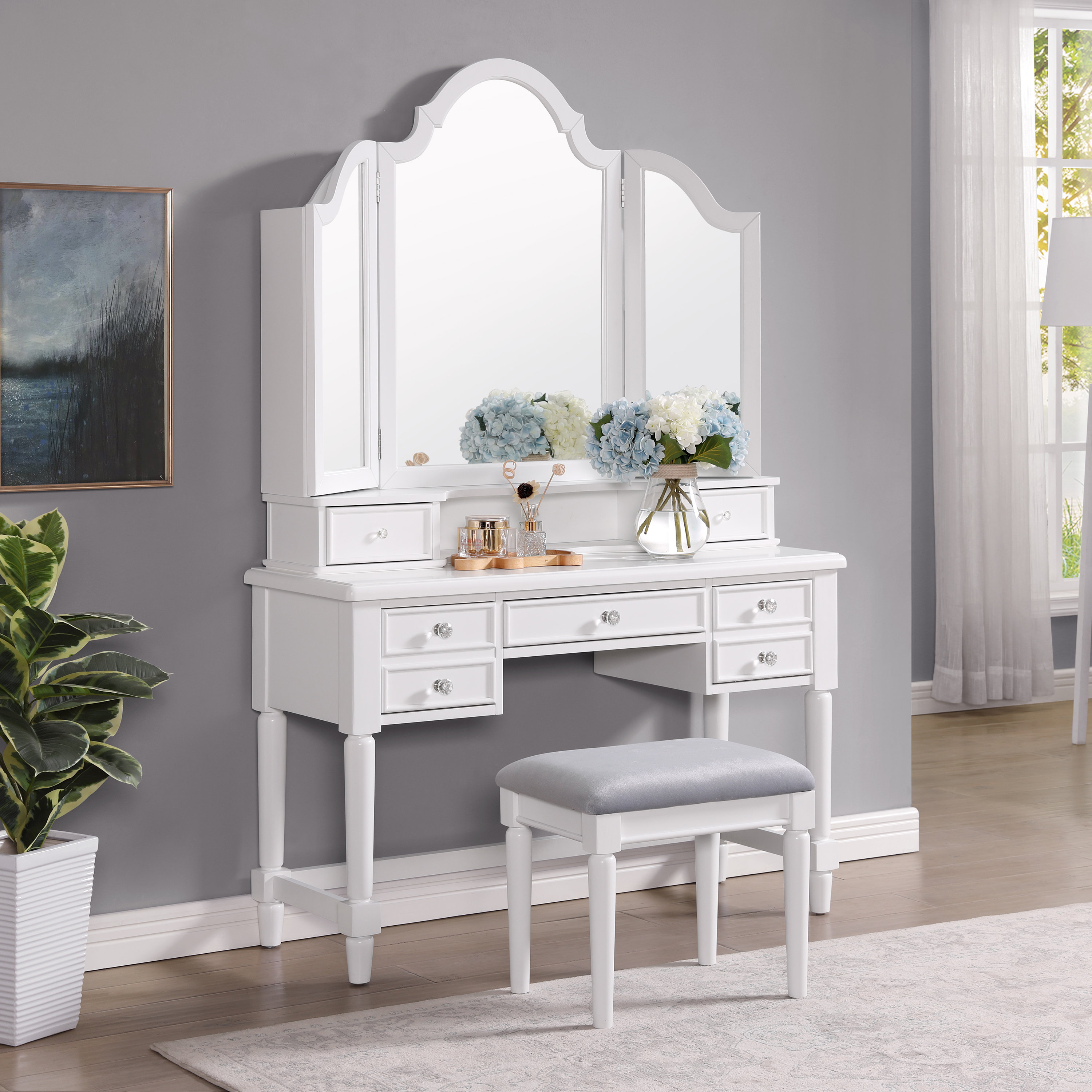 Rosdorf Park Foskett Vanity Set with Stool and Mirror | Wayfair