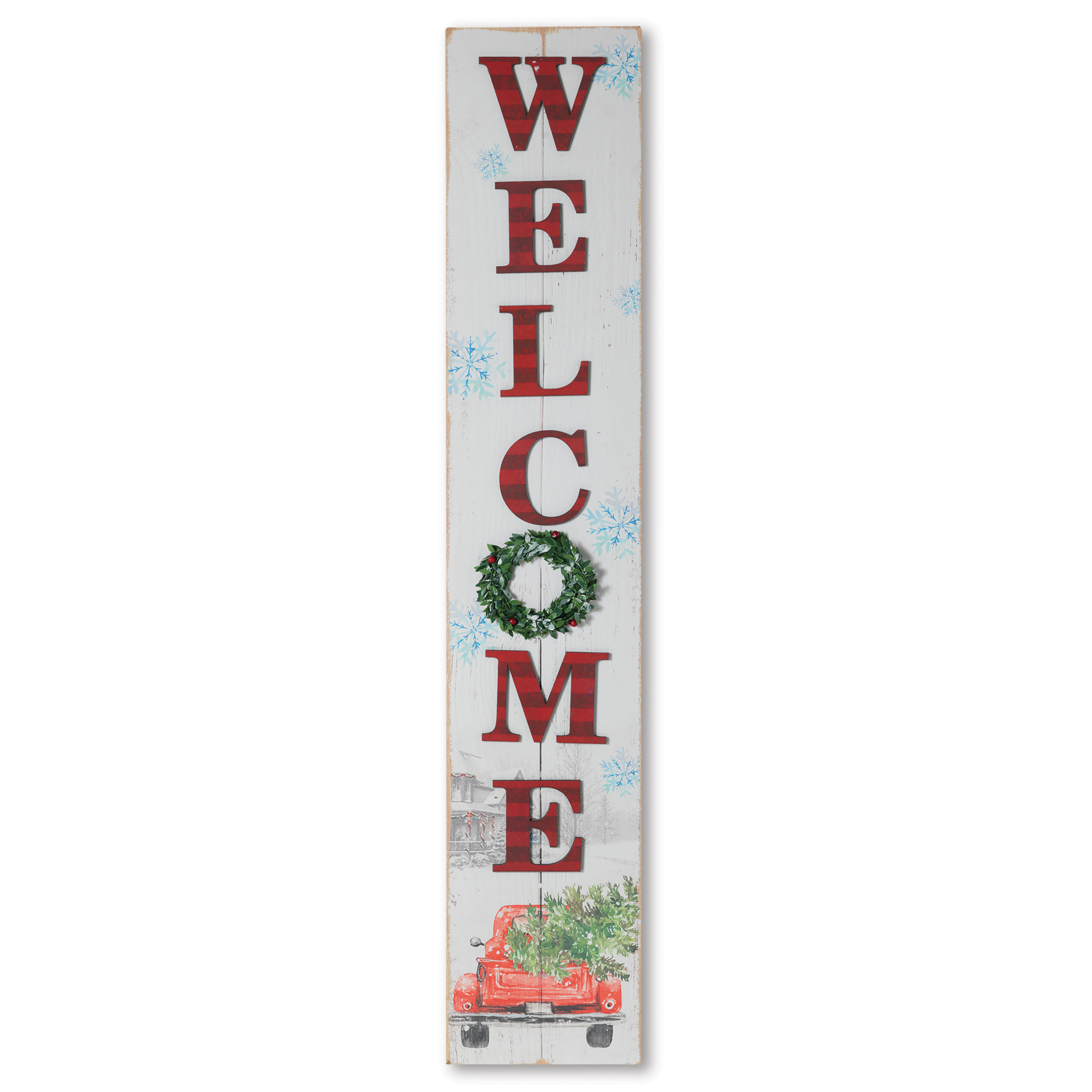 The Holiday Aisle® 46.75 In. Wooden Welcome Porch Sign With Truck And ...