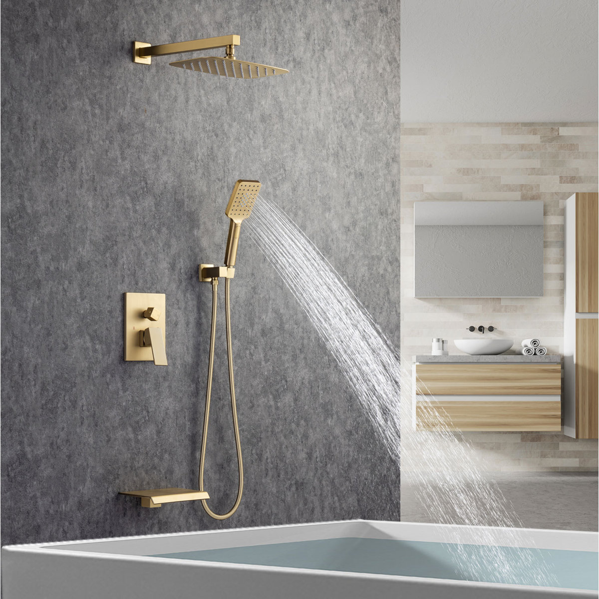 Rainlex Matte Black Pressure Balanced Complete Wall-Mounted Tub Shower ...