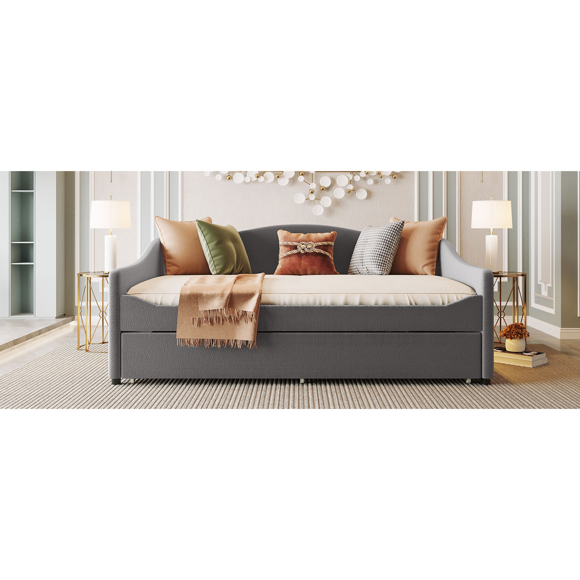 Hokku Designs Full Size Daybed With Led, Fleece Upholstered, Modern ...