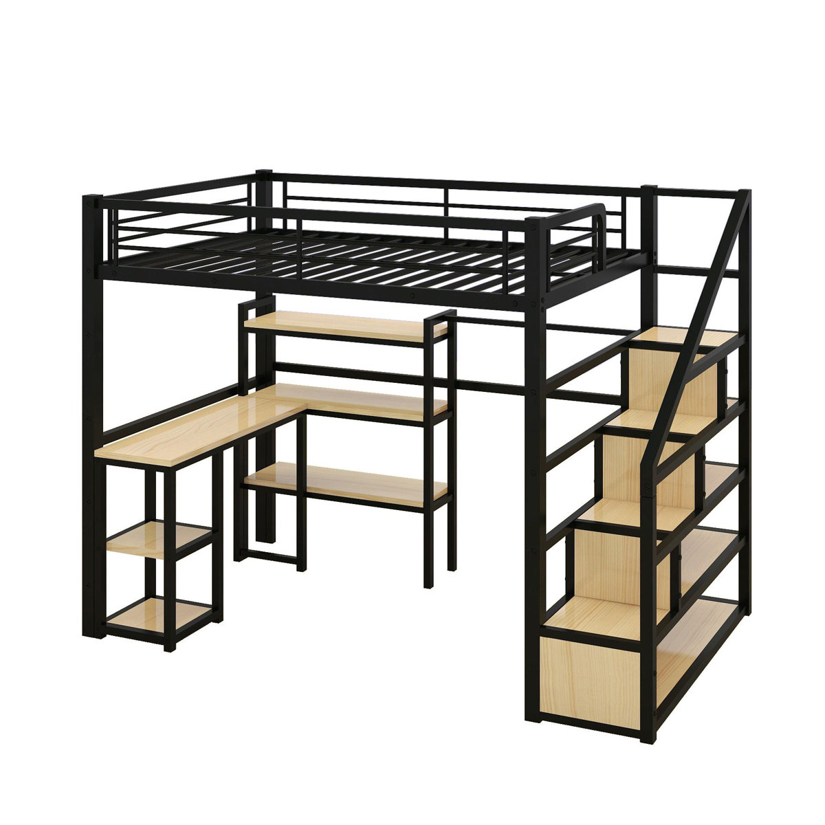 Mason & Marbles Mersie Full Metal Slats Loft Bed with Bookcase by Mason ...