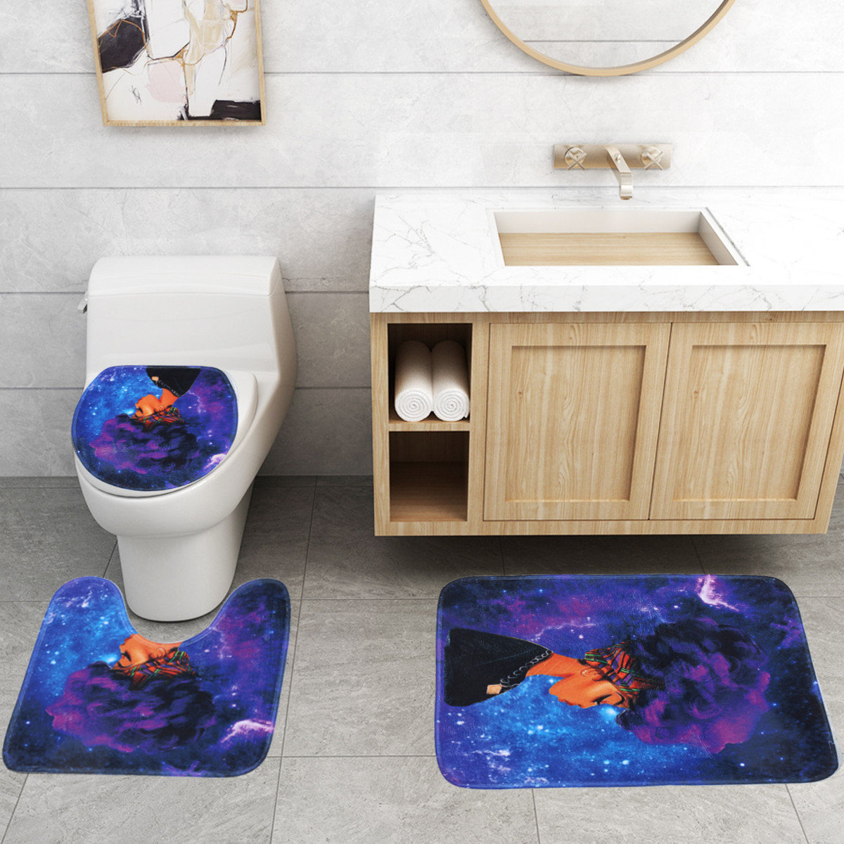 Ebern Designs Kaycie 3 Piece Bath Rug Set, Bath Rug, U-Shape Contoured ...