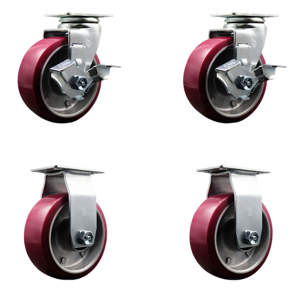 Service Caster 4 Piece Poly on Aluminum Caster Set with Roller Bearings ...