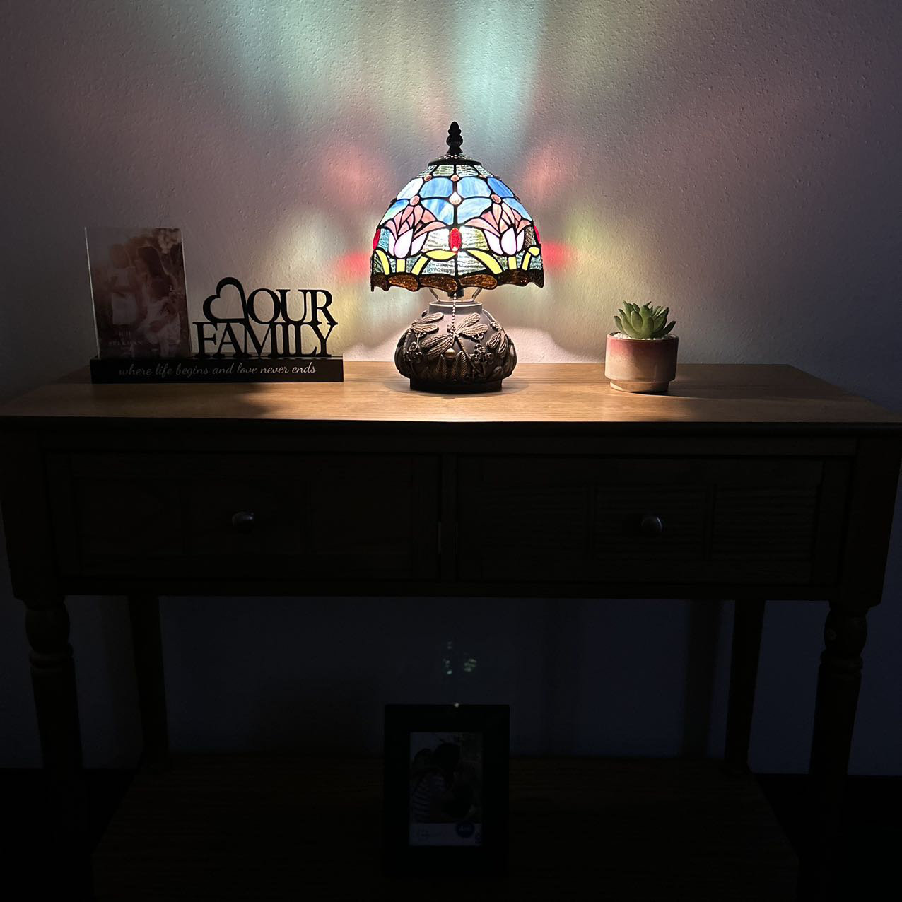 Fleur De Lis Living Standwood Tiffany Mini Table Lamp Blue Stained ...