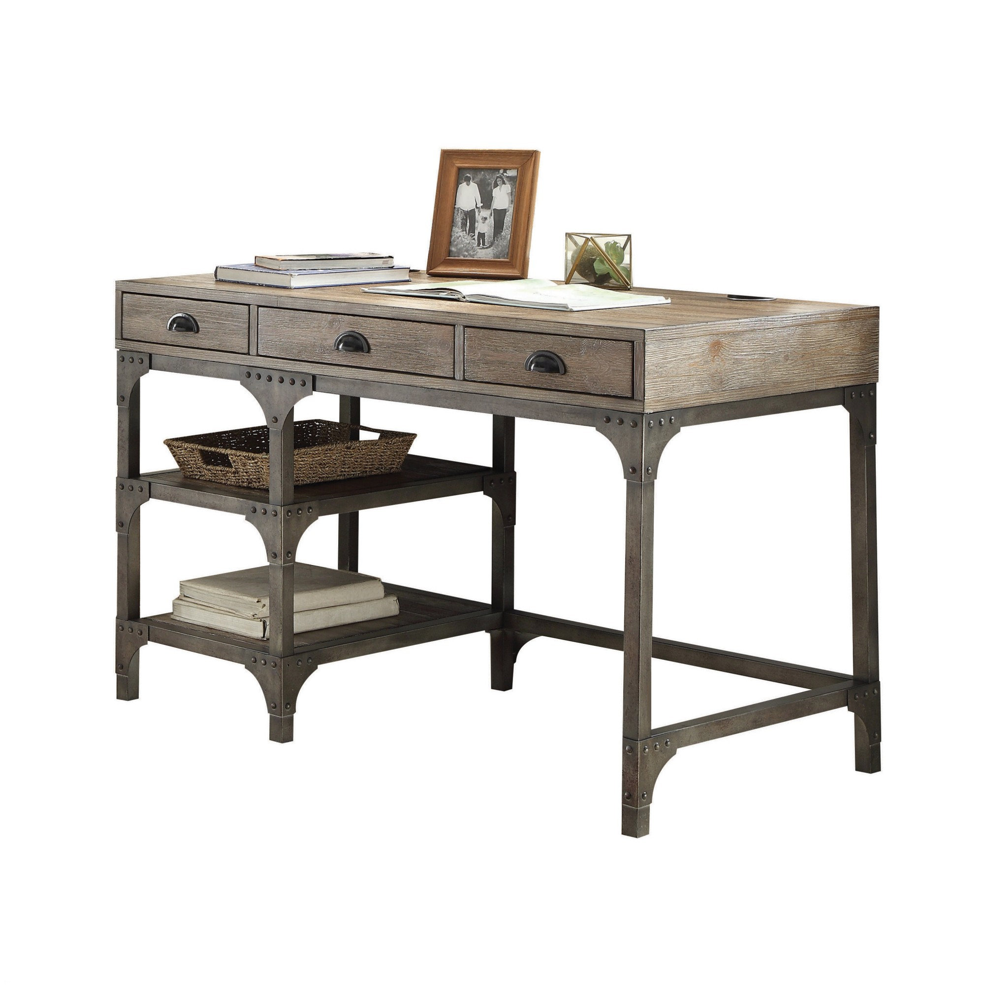 Williston Forge Rectangular Office Desk, Metal Frame Writing Desk ...