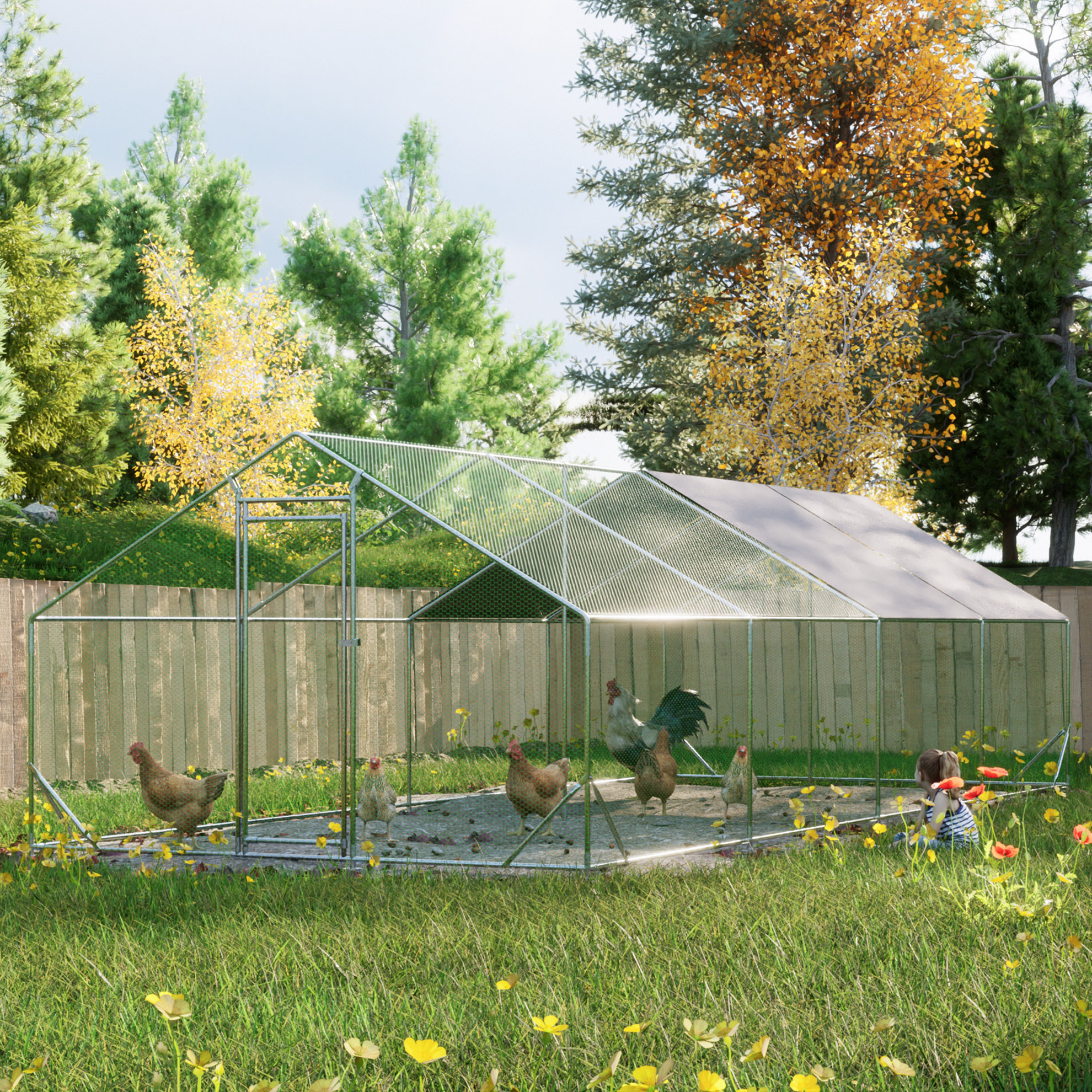 Tucker Murphy Pet™ Large Metal Chicken Coop, Walk-In Chicken Run ...