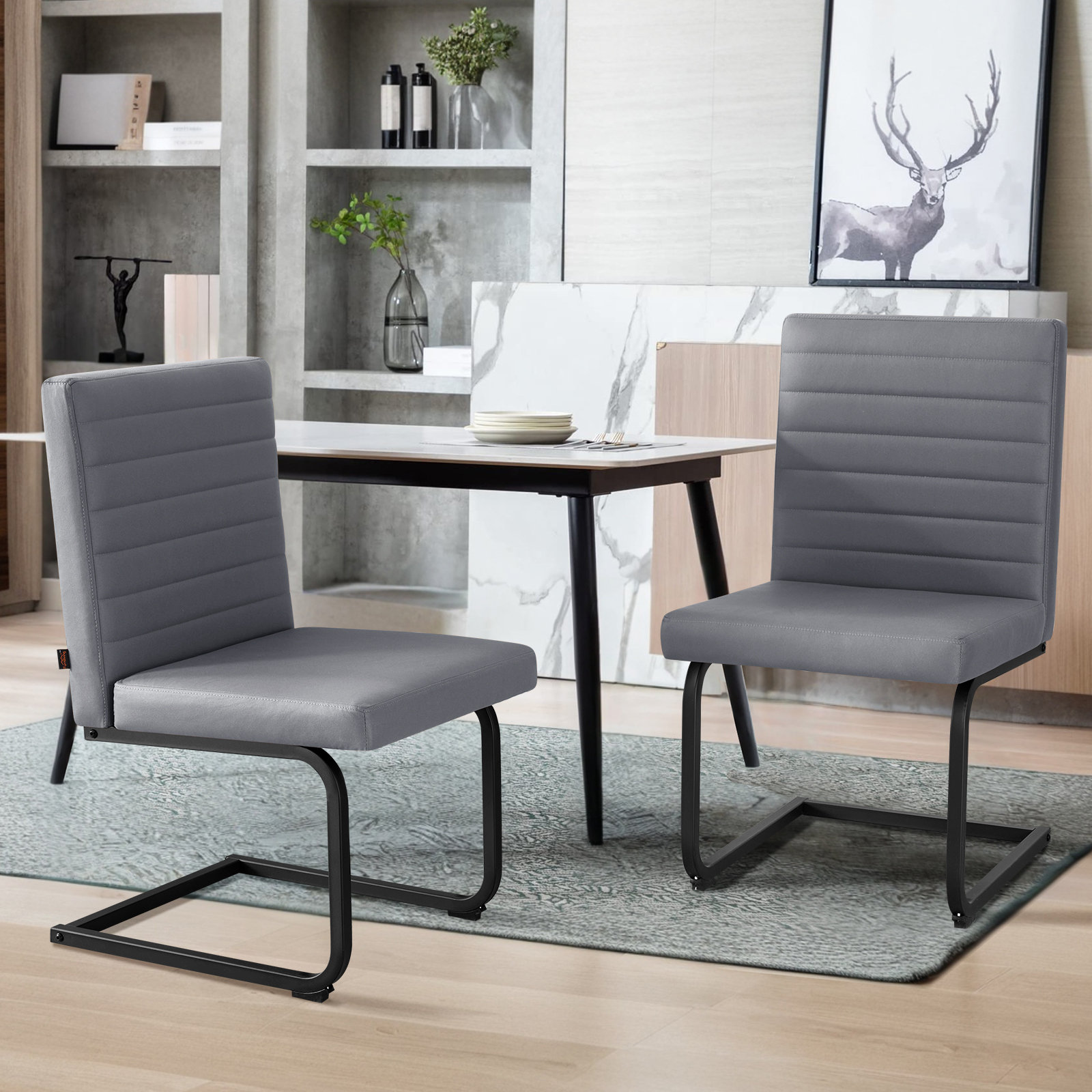 Ivy Bronx Dining Chairs Set Of 2, Faux Leather Upholstered Kitchen ...