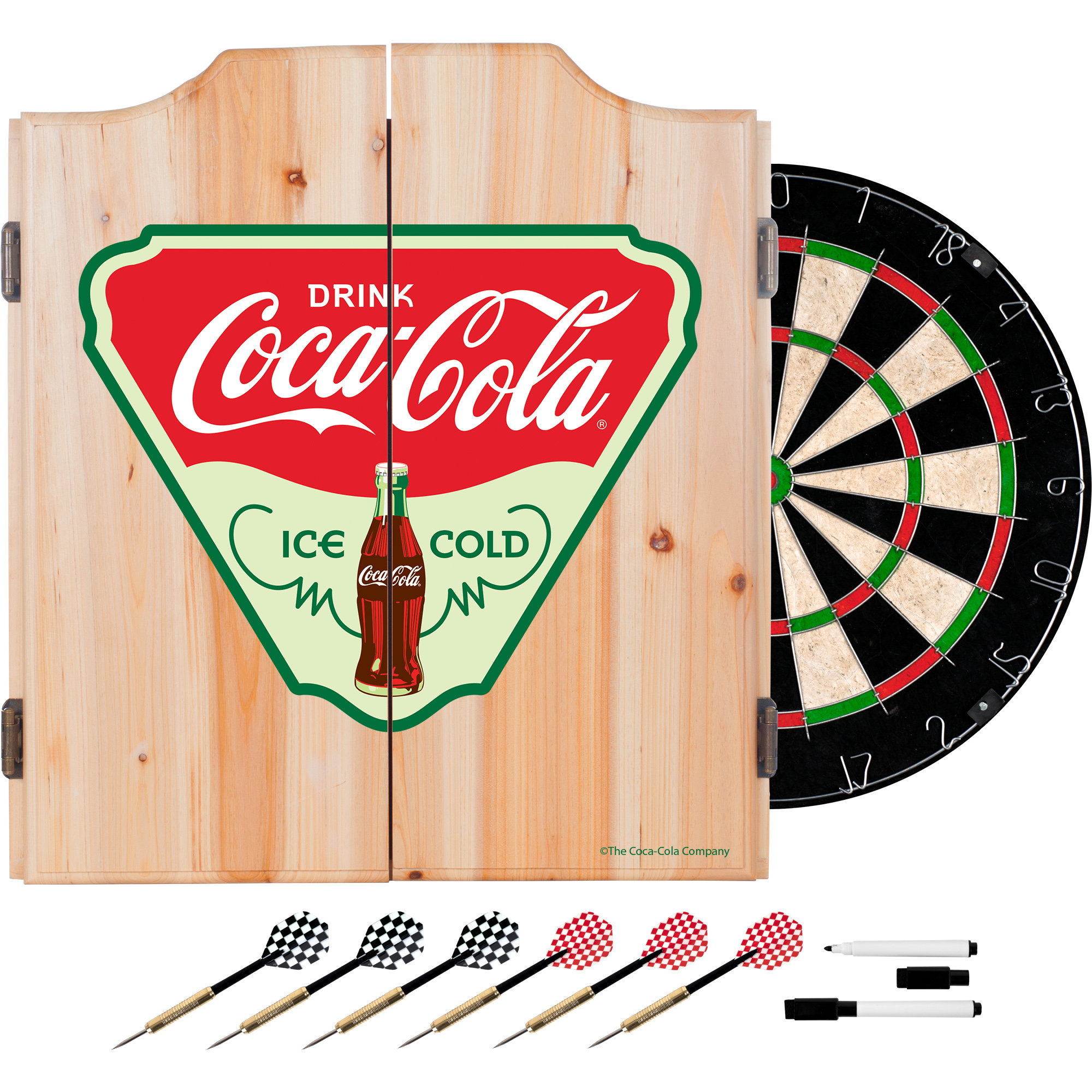Trademark Global Coca Cola Ice Cold Dartboard and Cabinet Set | Wayfair
