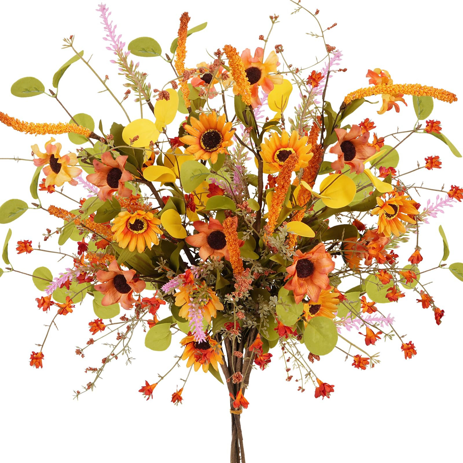Primrue Artificial Fall Flowers Fake Sunflower Orange Faux Flowers With ...