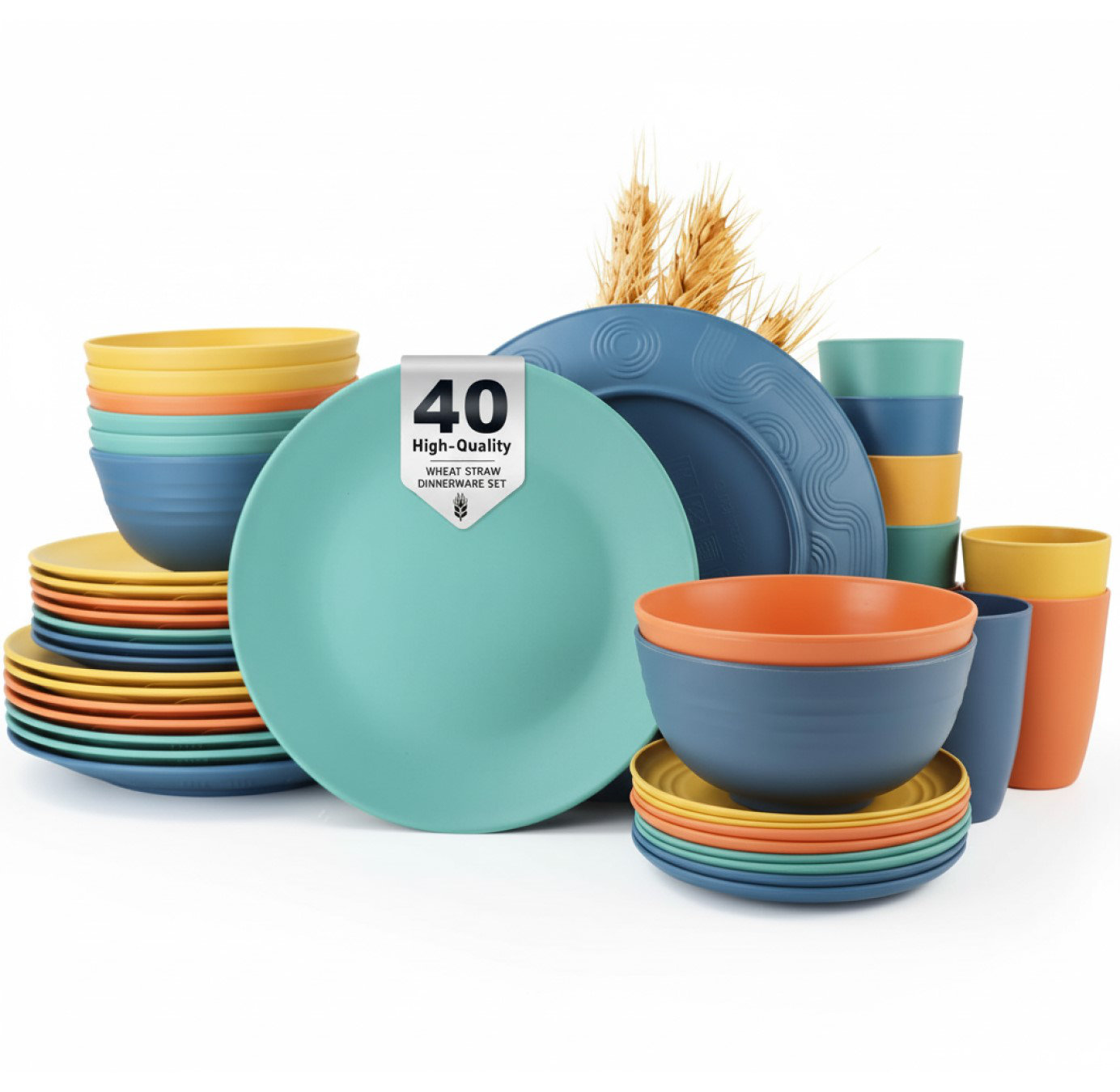 17 Stories Wheat Straw Dinnerware Set 40 PCS Service For 8 Plates And ...