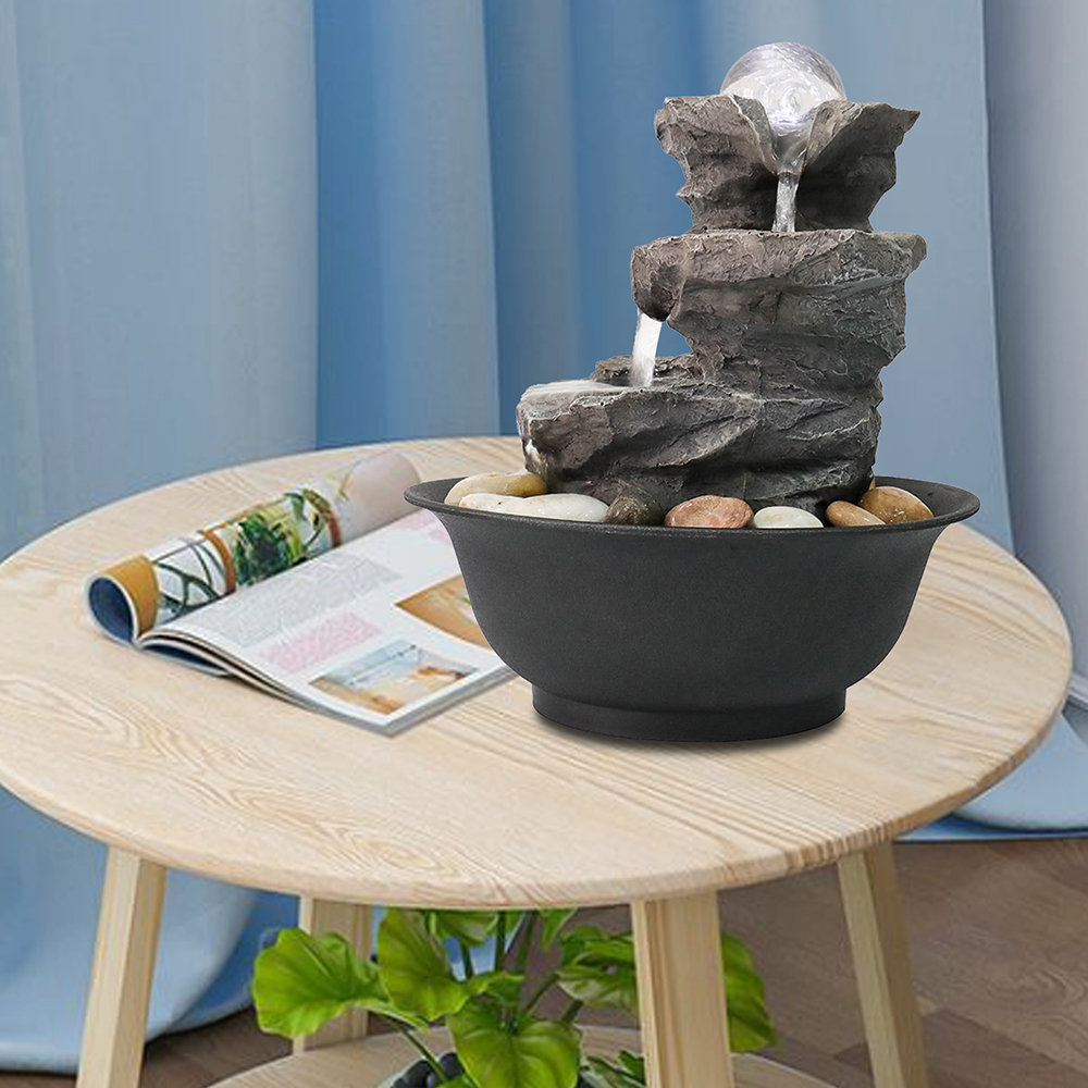 Millwood Pines Realistic Rocky Resin Tabletop Waterfall Fountain With ...