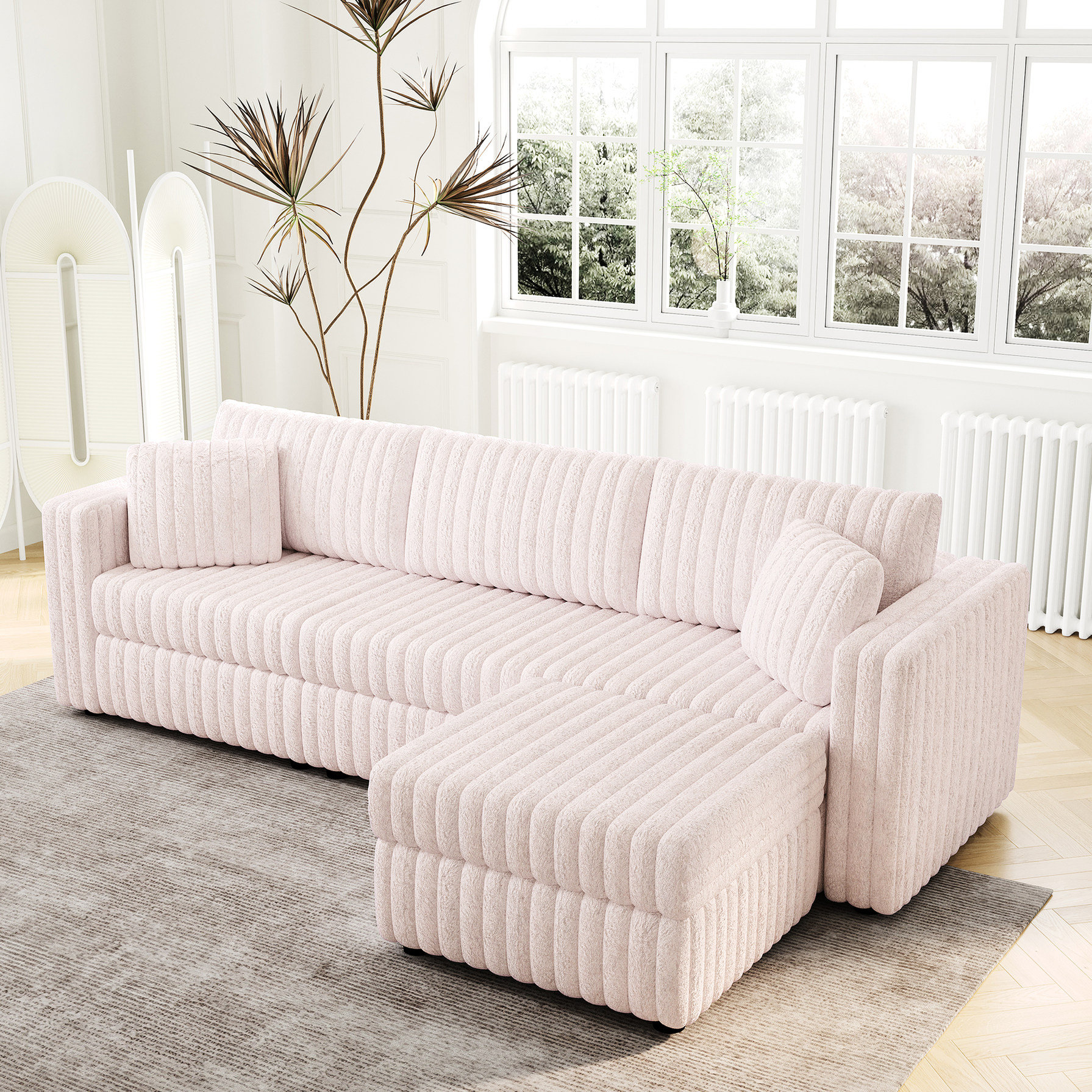 Everly Quinn Pink Modular With Detachable Pillows And Hydraulic Lift Living Room Cushions ...