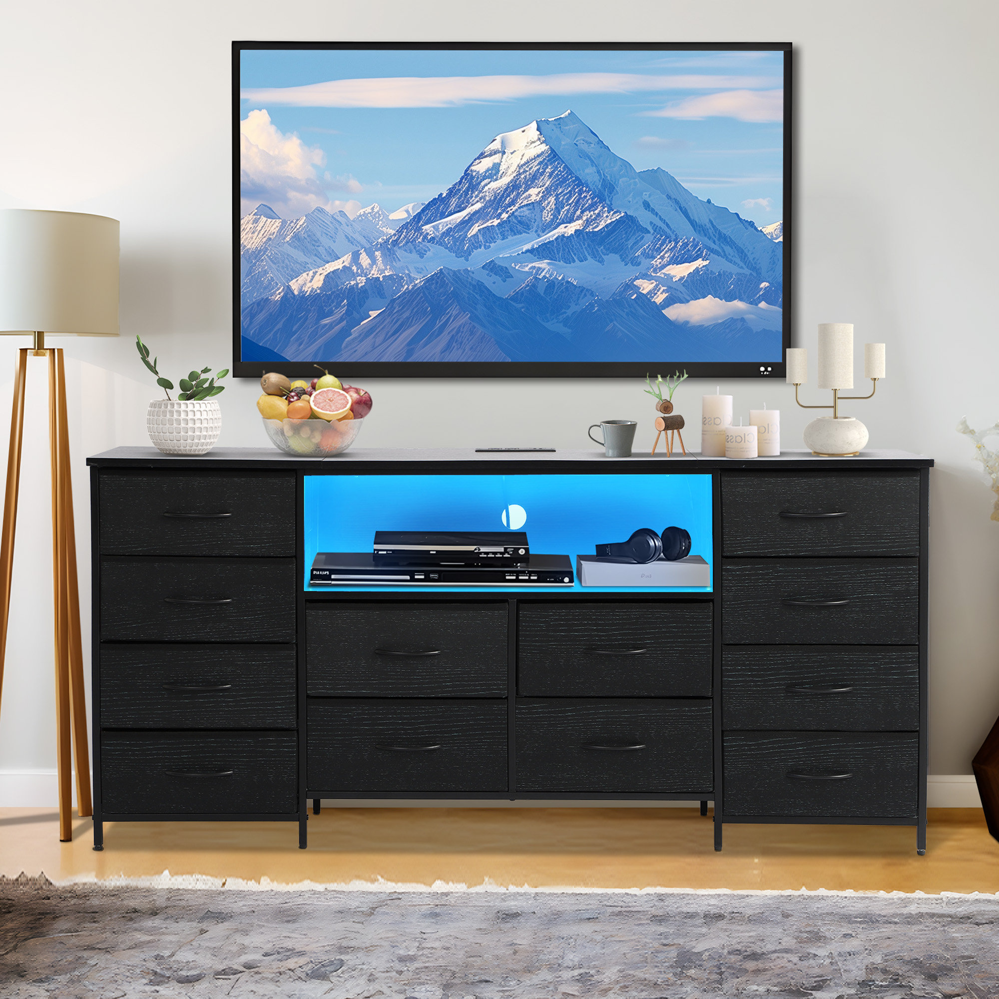 Wrought Studio™ TV Stand Dresser with 12 Fabric Drawers for Living Room ...