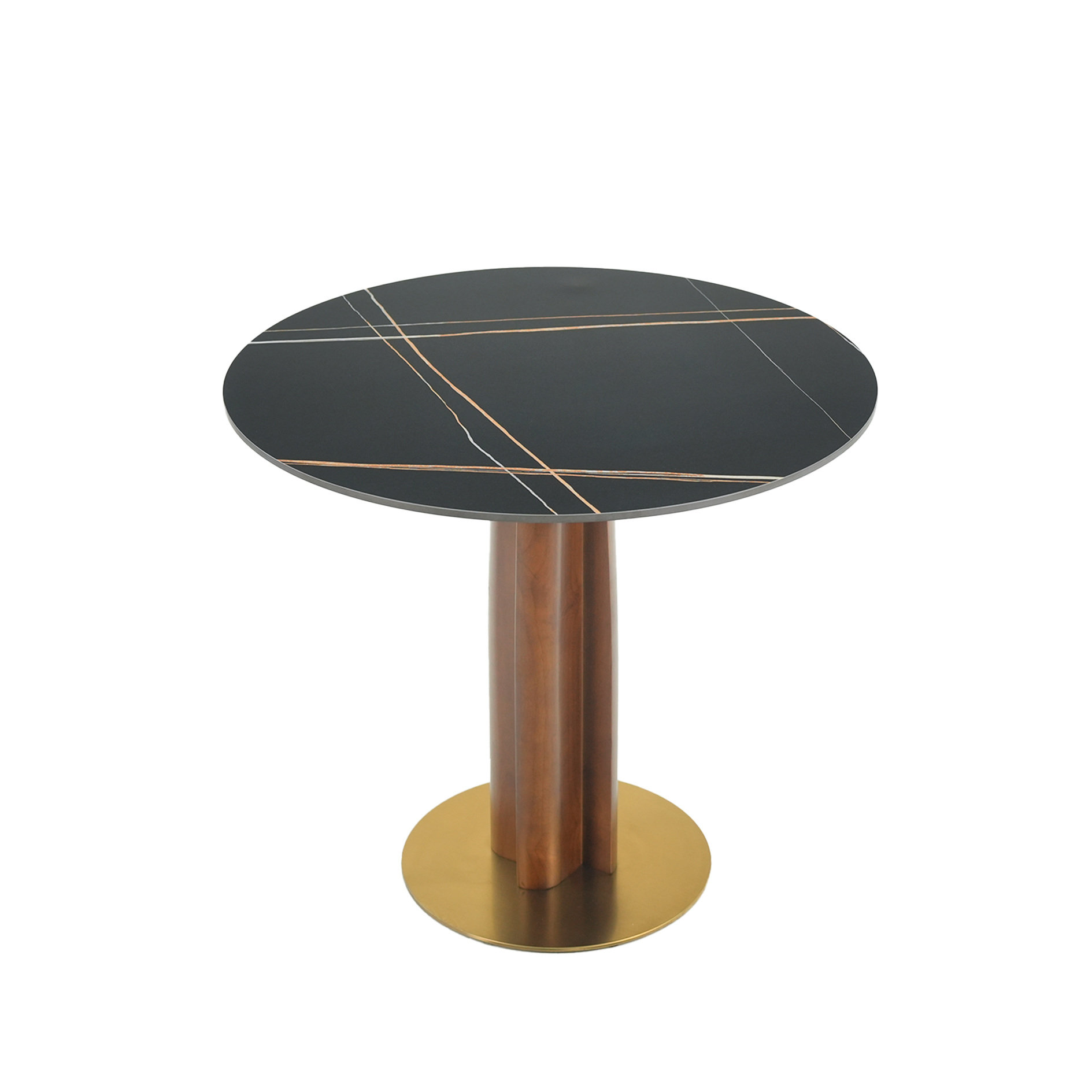 Mercer41 Round 33.5" Sintered Stone Table With Wooden Leg And Gold Base ...