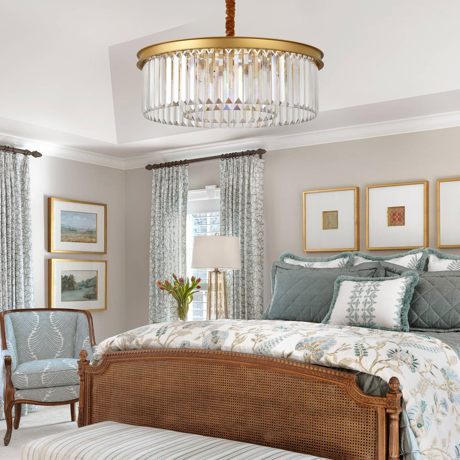 Mercer41 Modern Crystal Chandelier With Adjustable Height, Dimmable ...