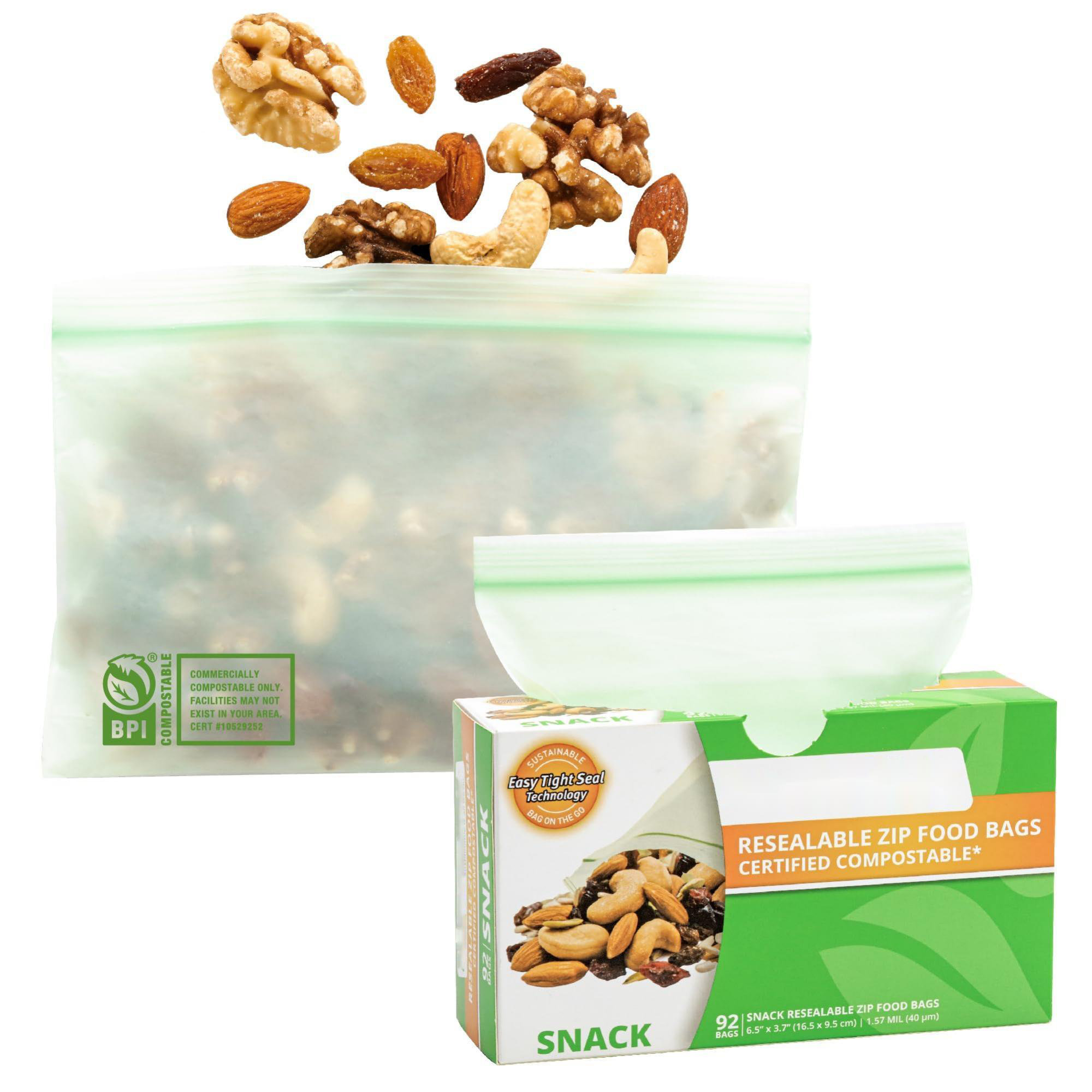 Prep & Savour Certified Compostable SNACK Resealable Zip Bag, Extra ...