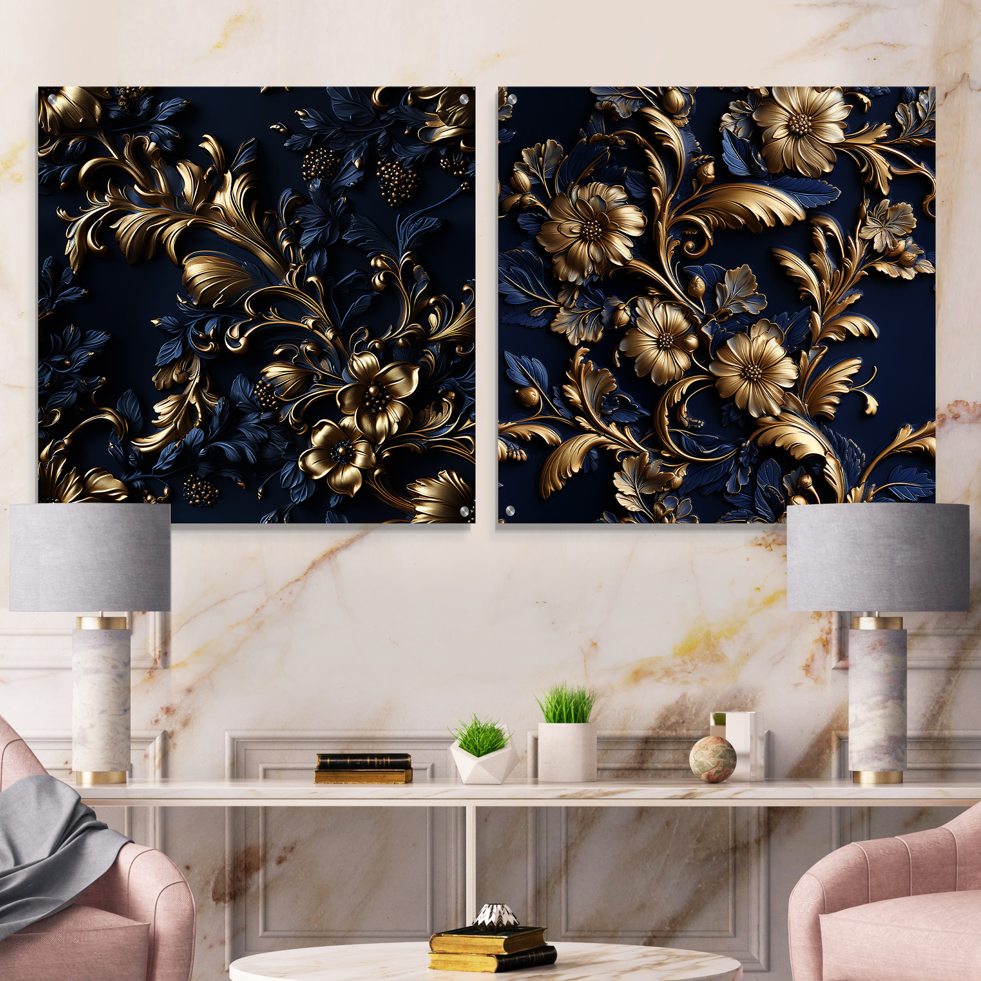 Design Art Cobalt Blue Gilded Frames Victorian Pattern - Abstract ...