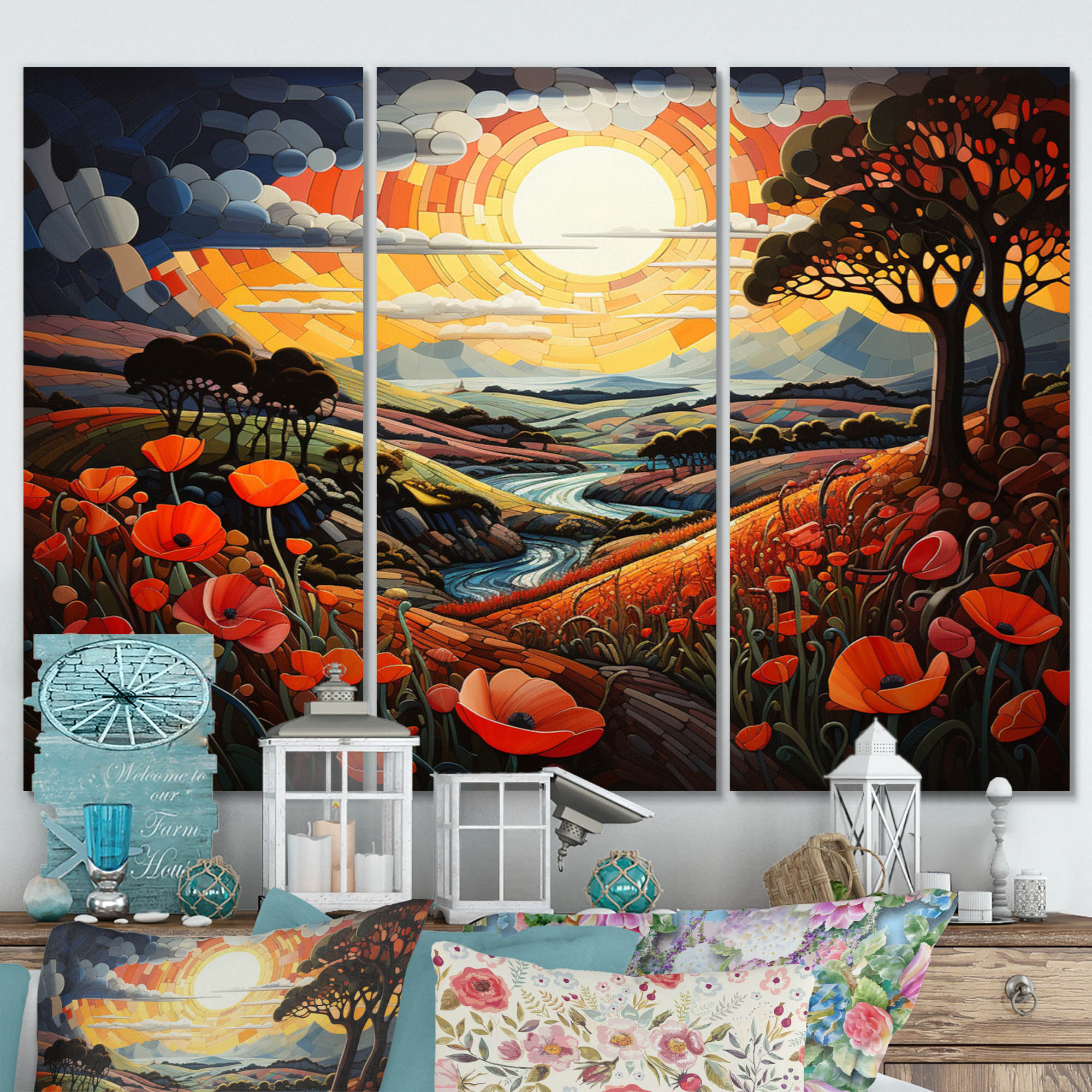 Millwood Pines Countryside Red Poppy Field IV On Canvas 3 Pieces Print ...