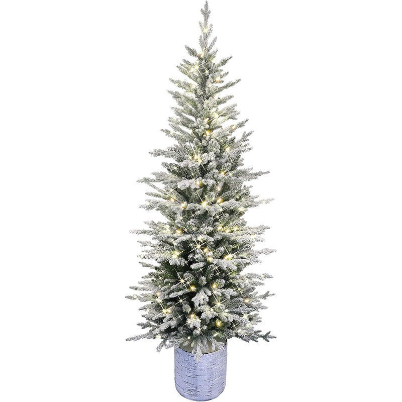 The Holiday Aisle® 6 Foot Pre-Lit Potted Flocked Arctic Fir Artificial ...